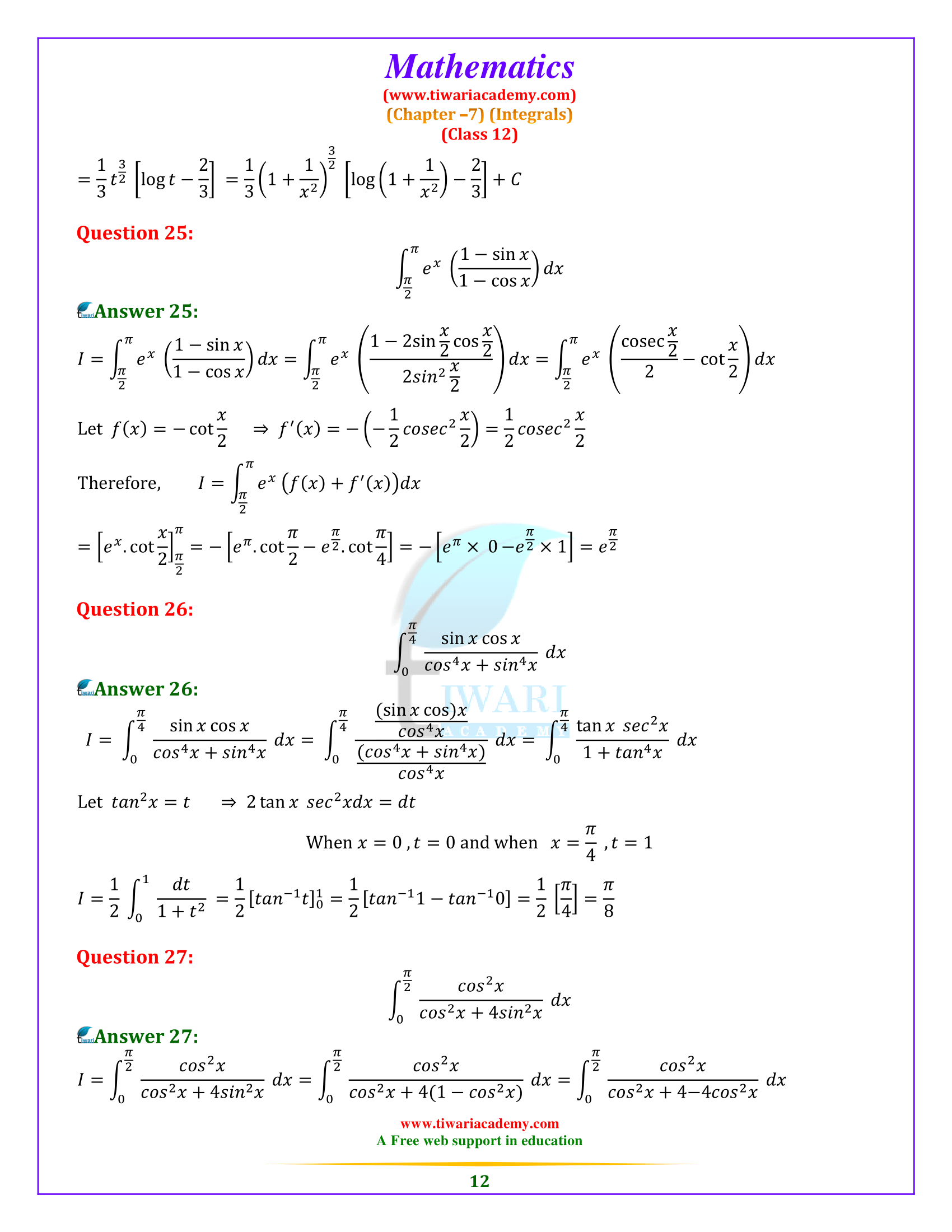 NCERT Solutions for Class 12 Maths Chapter 7 Miscellaneous in PDF