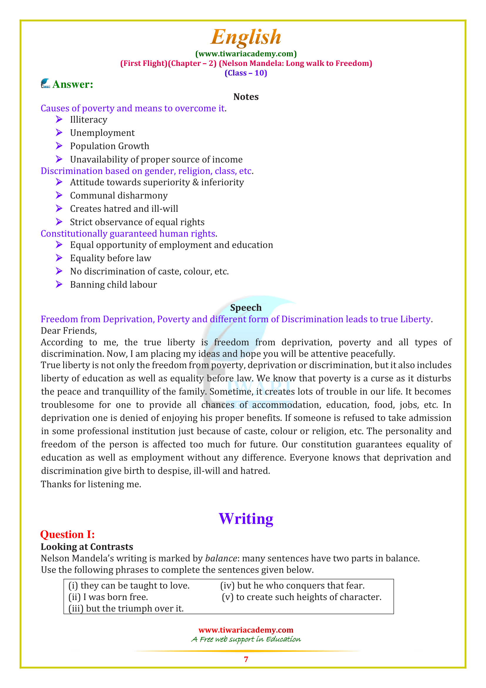 NCERT Solutions for Class 10 English First Flight Chapter 2 in Hindi.