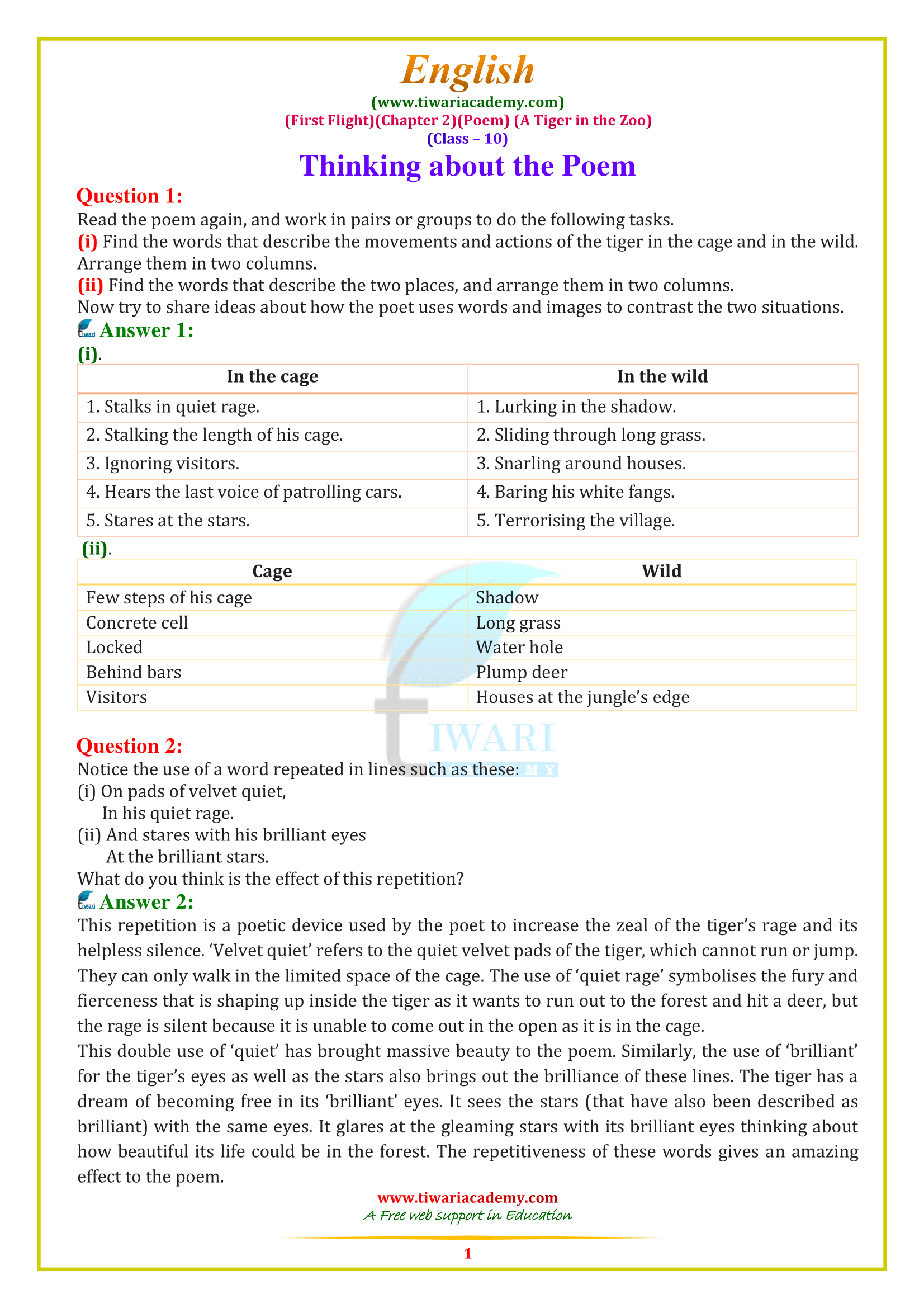 NCERT Solutions for Class 10 English First Flight Chapter 2 in Hindi.
