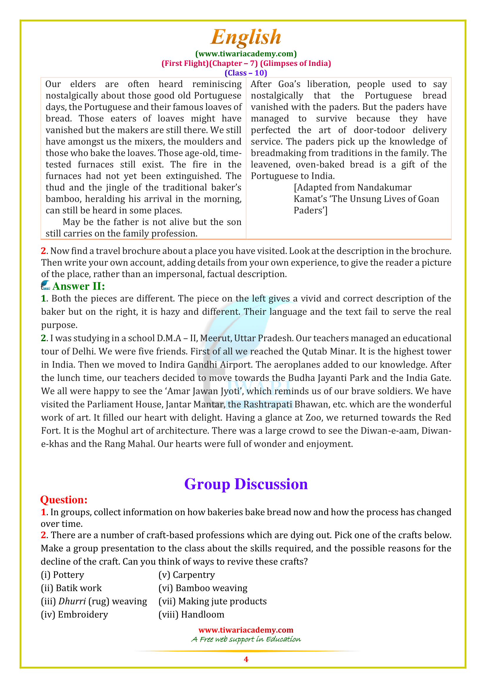 NCERT Solutions for Class 10 English First Flight Chapter 7 in PDF