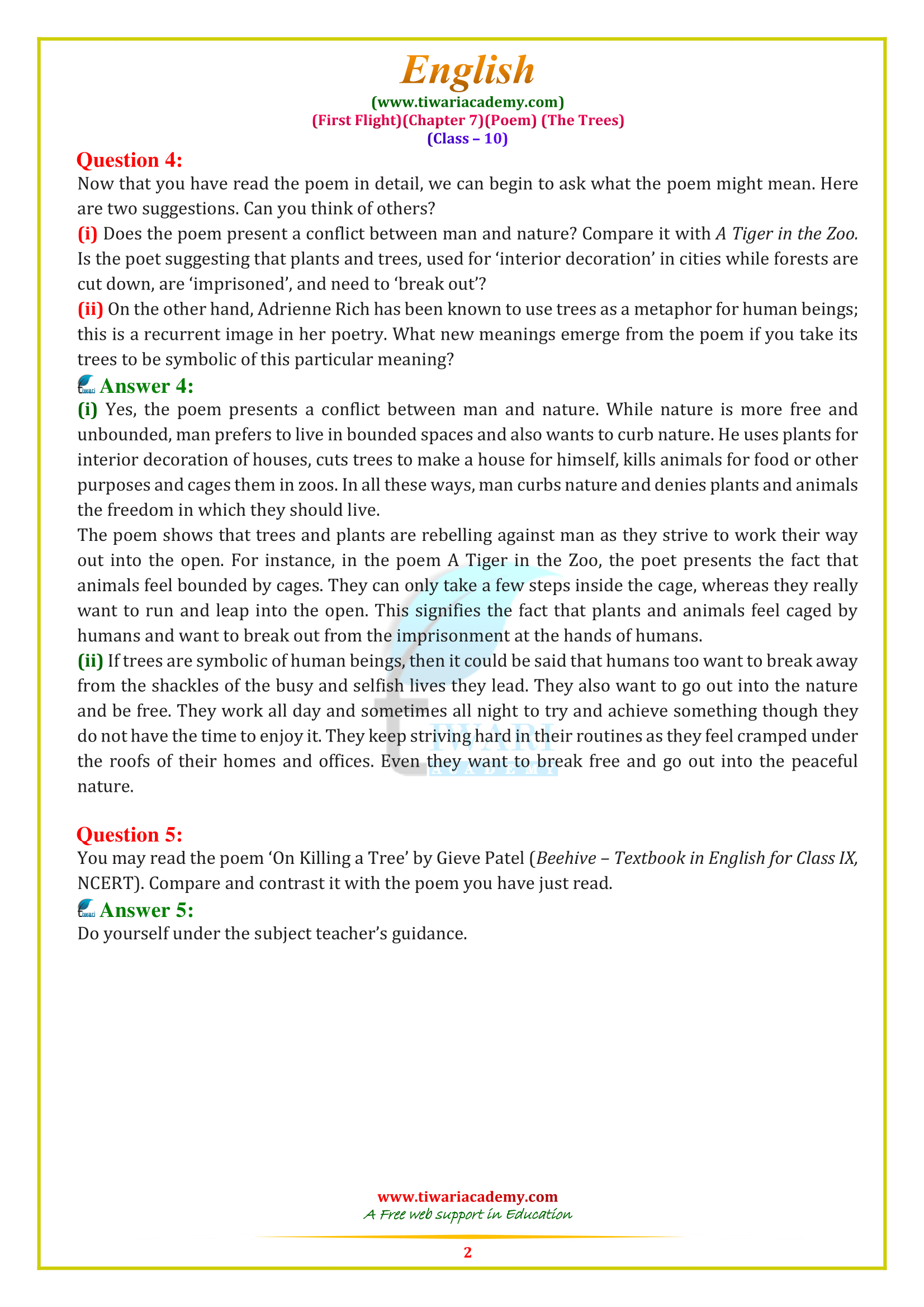 NCERT Solutions for Class 10 English First Flight Chapter 7 in PDF