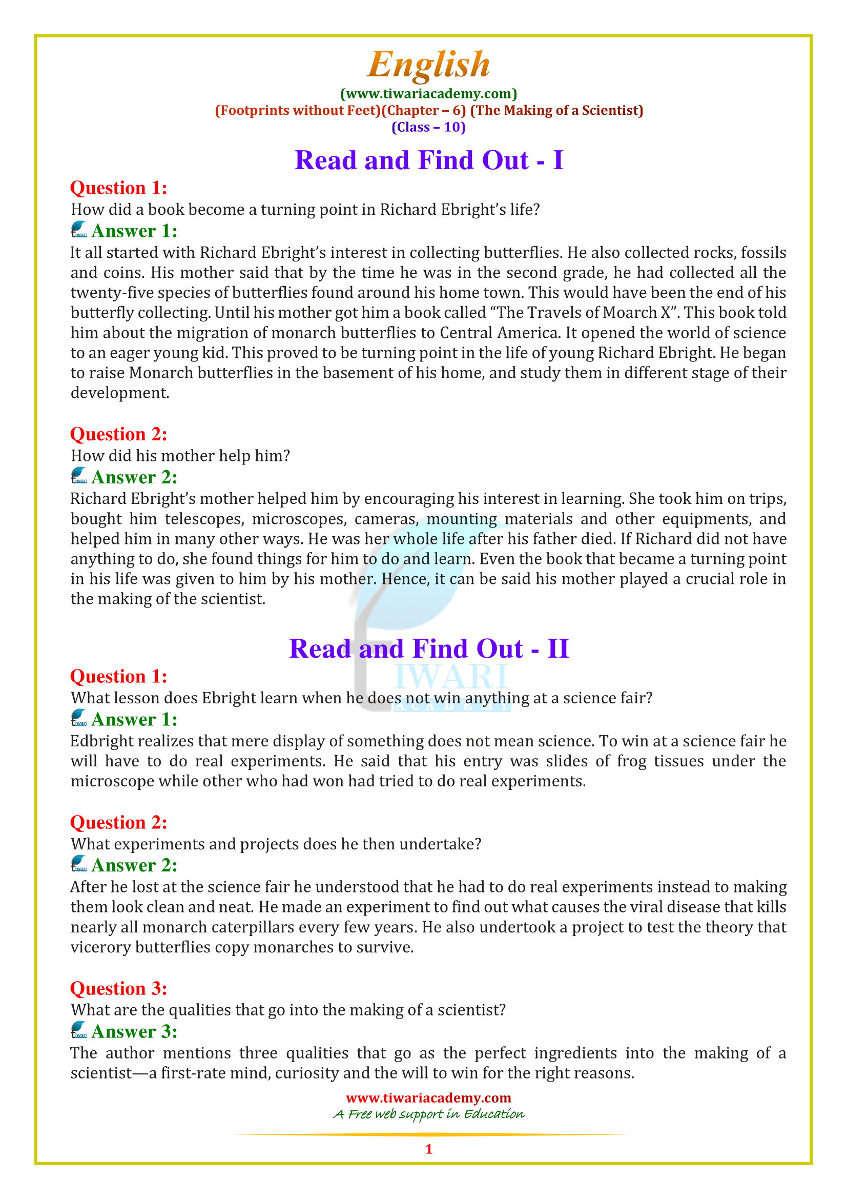 NCERT Solutions for Class 10 English Supplementary Chapter 6