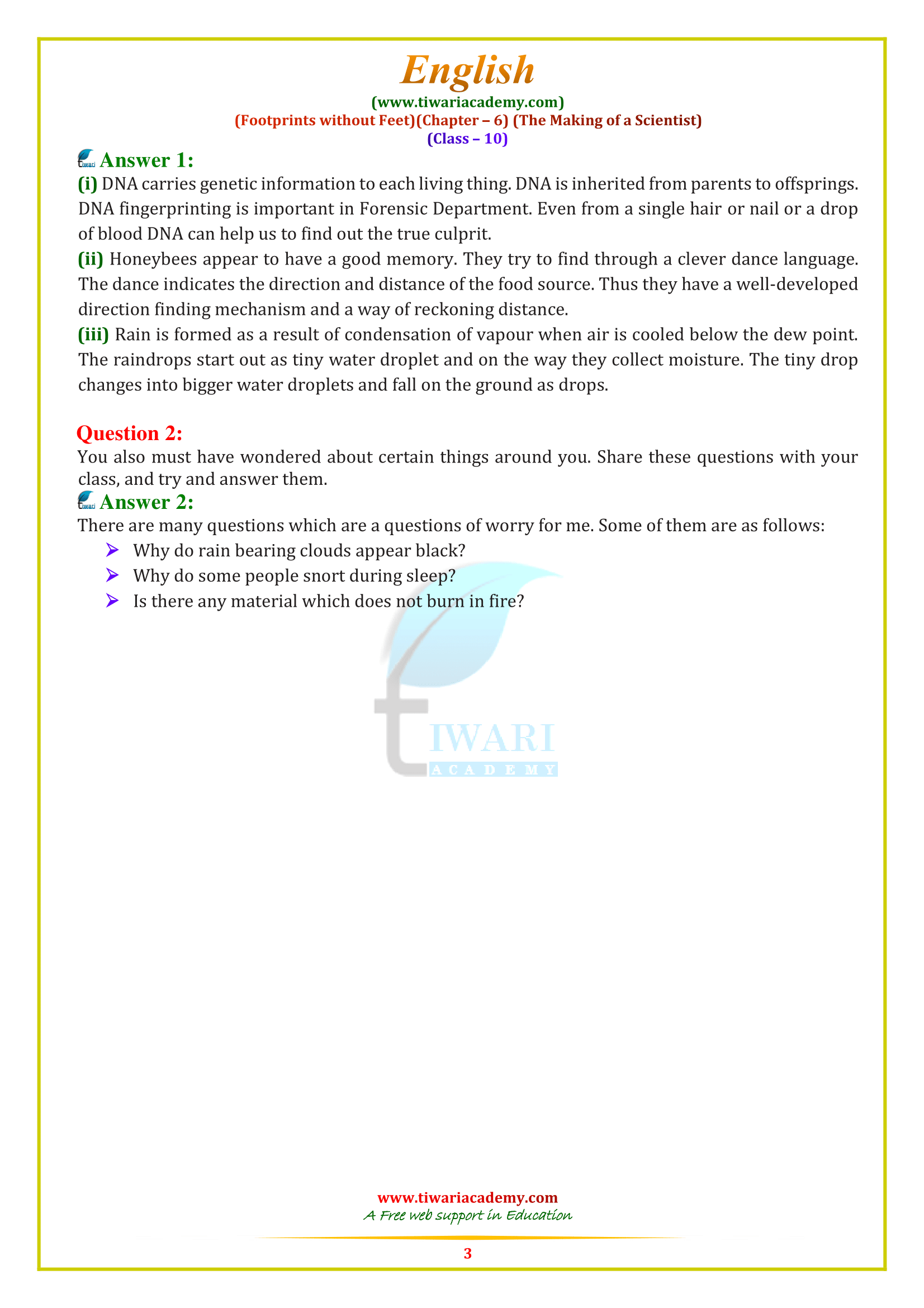 NCERT Solutions for Class 10 English Supplementary Chapter 6