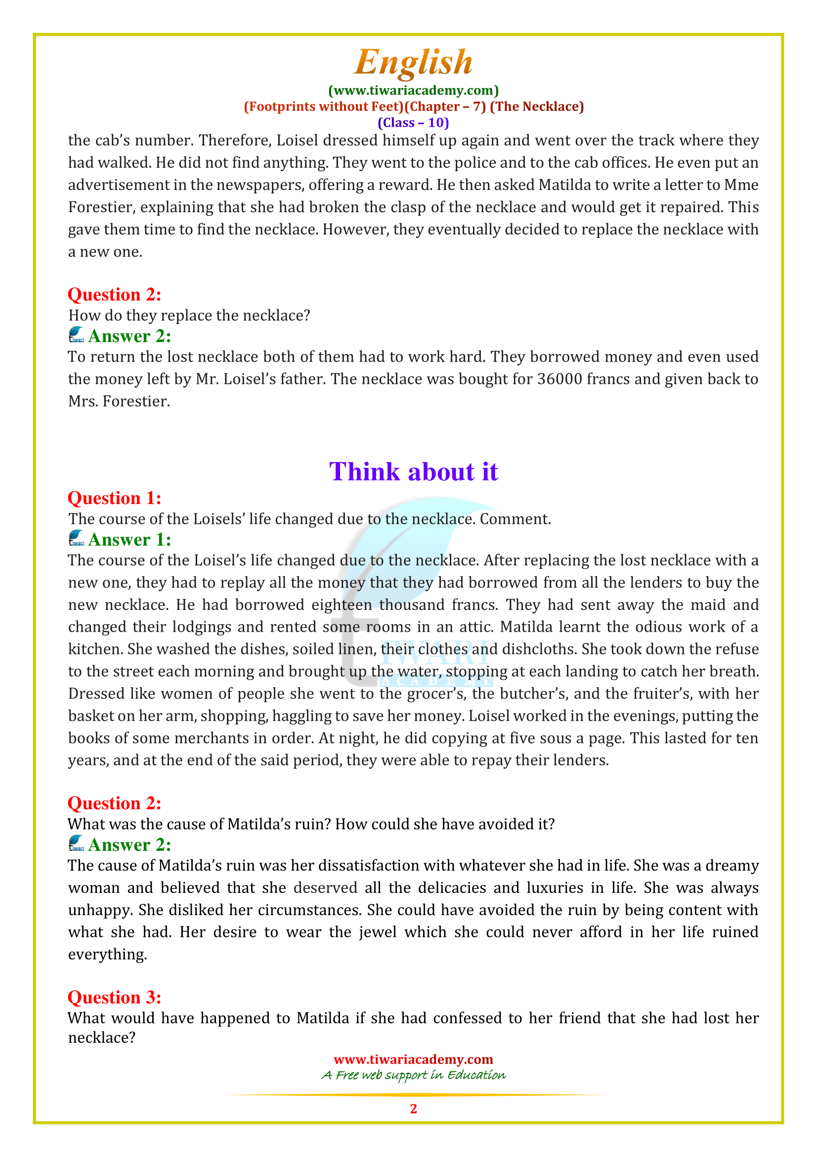 NCERT Solutions for Class 10 English Supplementary Chapter 7.