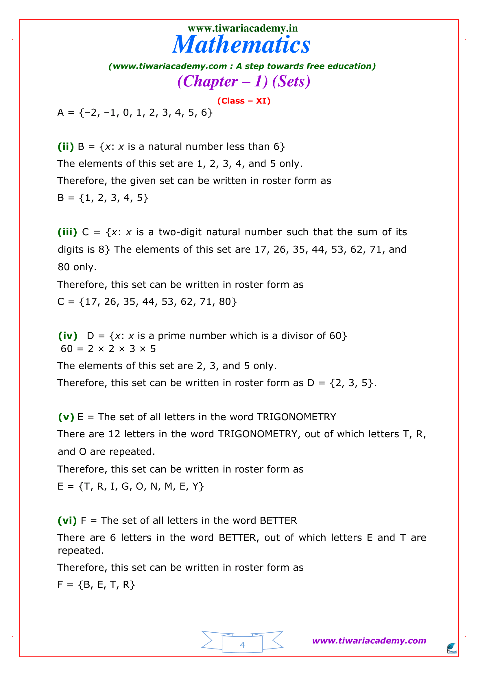 NCERT Solutions for Class 11 Maths Chapter 1 Sets (Updated 2022-2023)