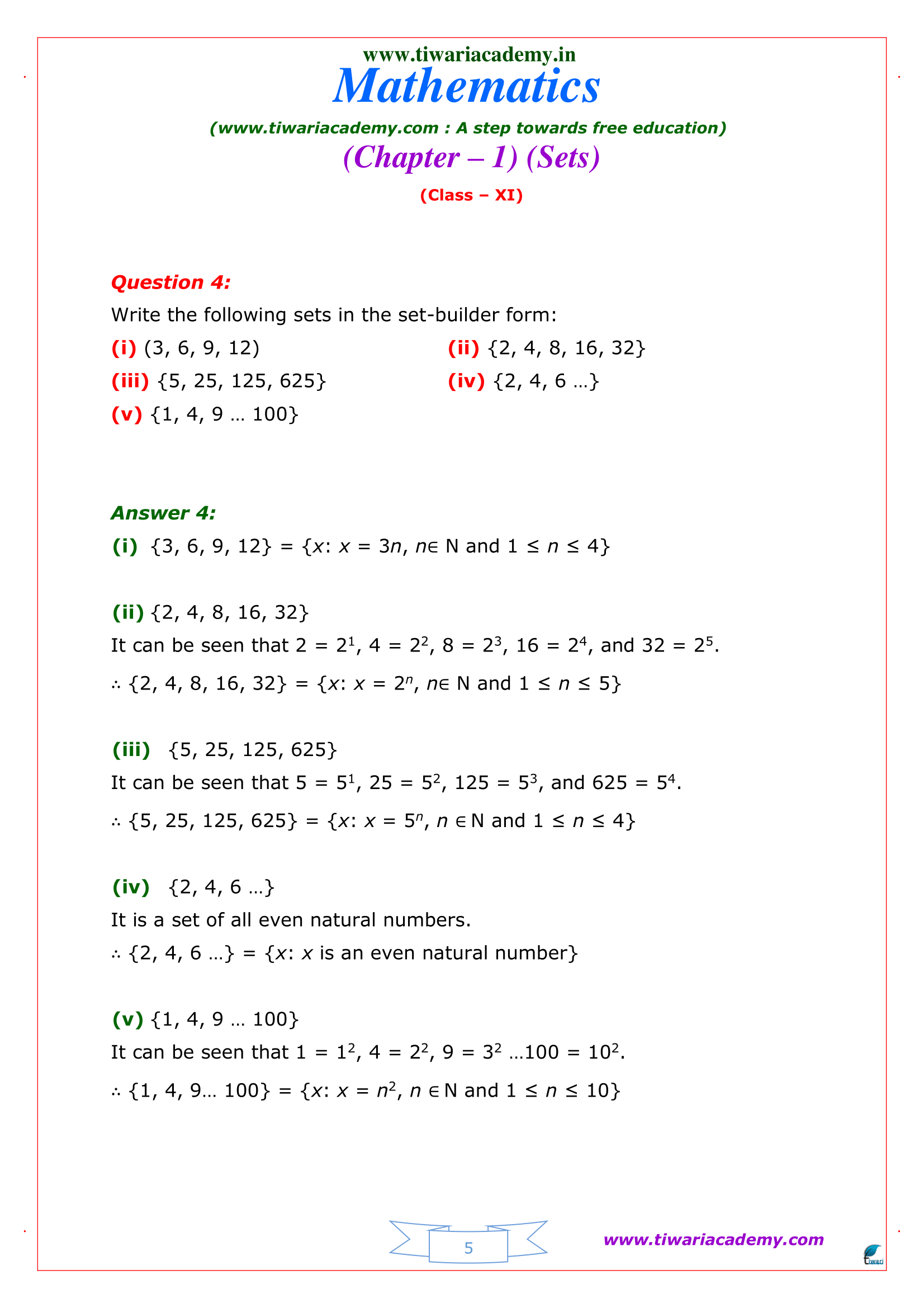 NCERT Solutions for Class 11 Maths Chapter 1 Sets (Updated 2022-2023)