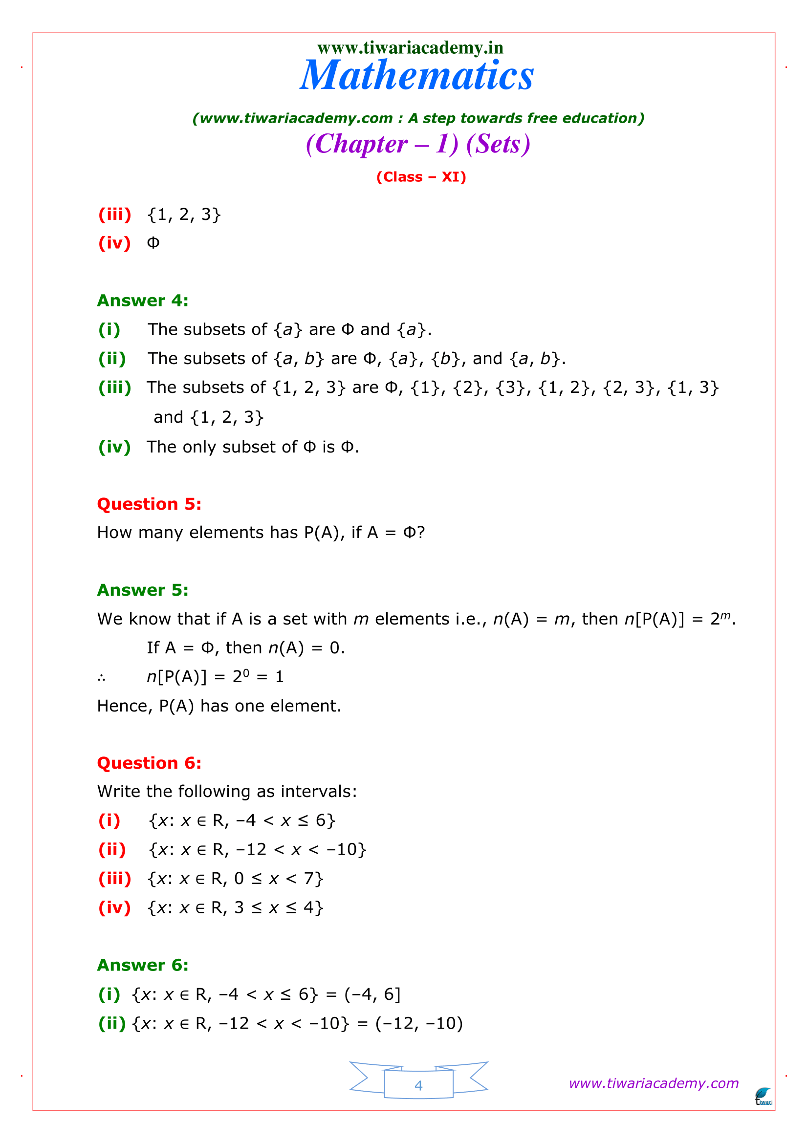 NCERT Solutions for Class 11 Maths Chapter 1 Sets