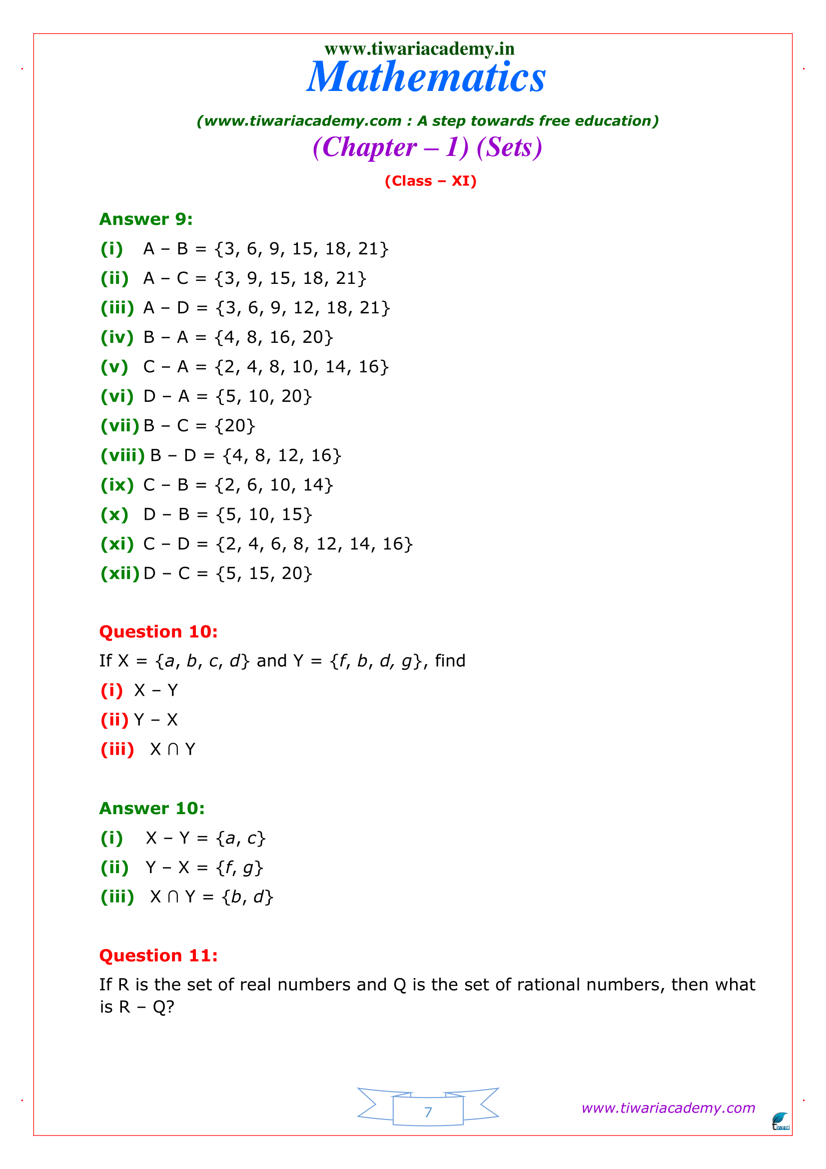 NCERT Solutions for Class 11 Maths Chapter 1 Sets (Updated 2022-2023)