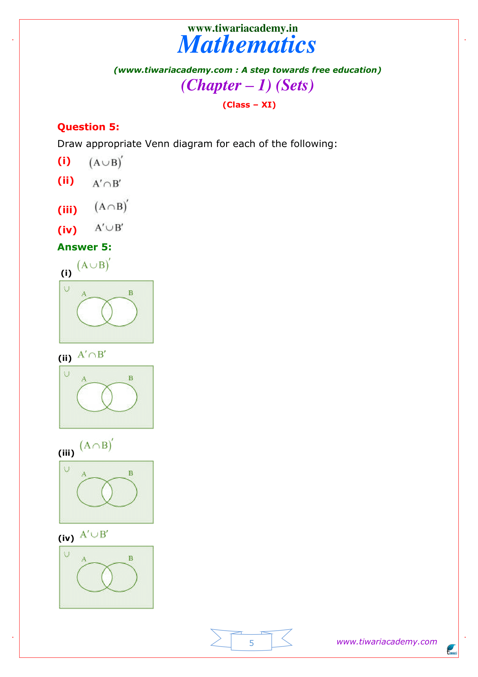 NCERT Solutions for Class 11 Maths Chapter 1 Sets