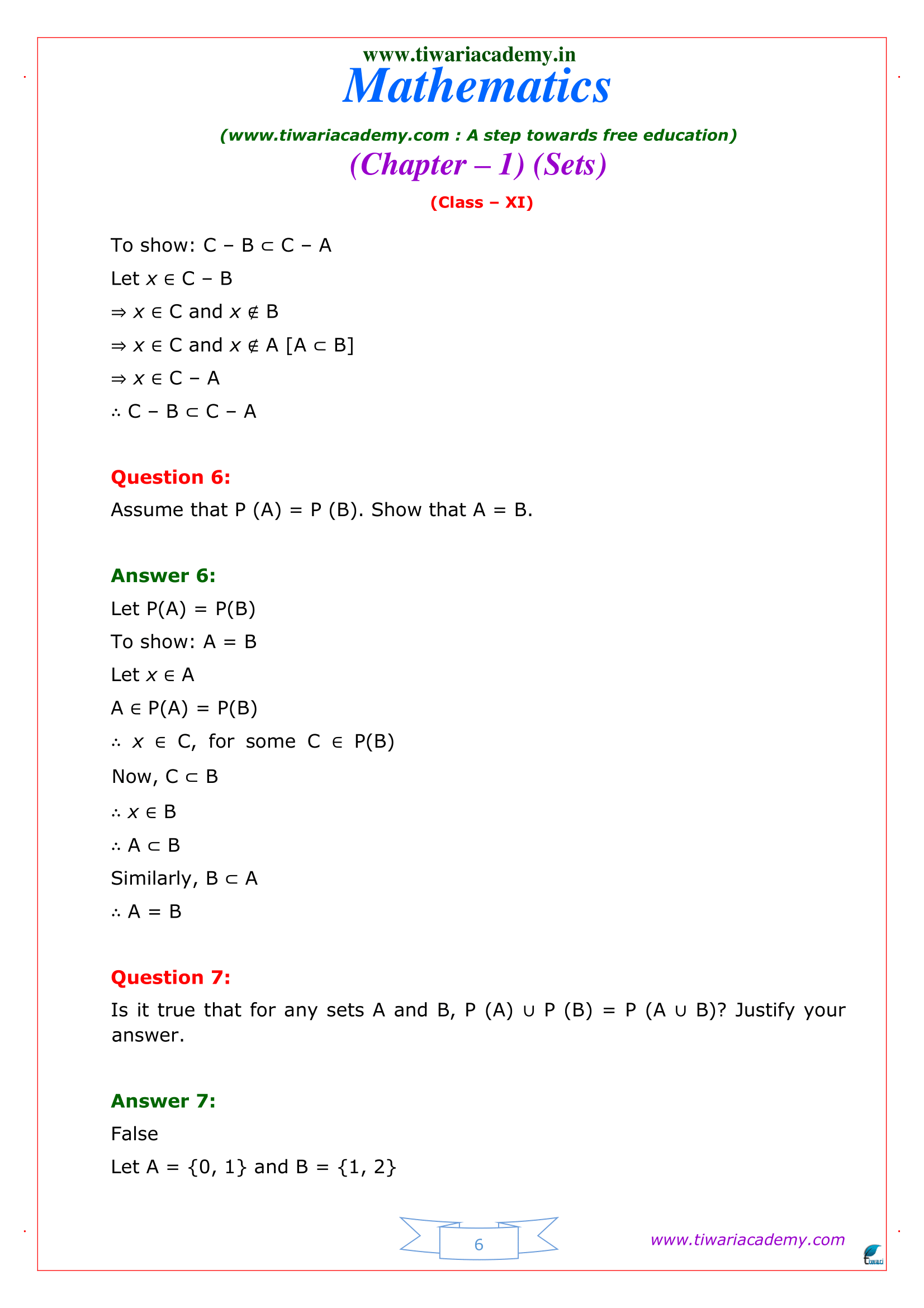 NCERT Solutions for Class 11 Maths Chapter 1 Sets (Updated 2022-2023)