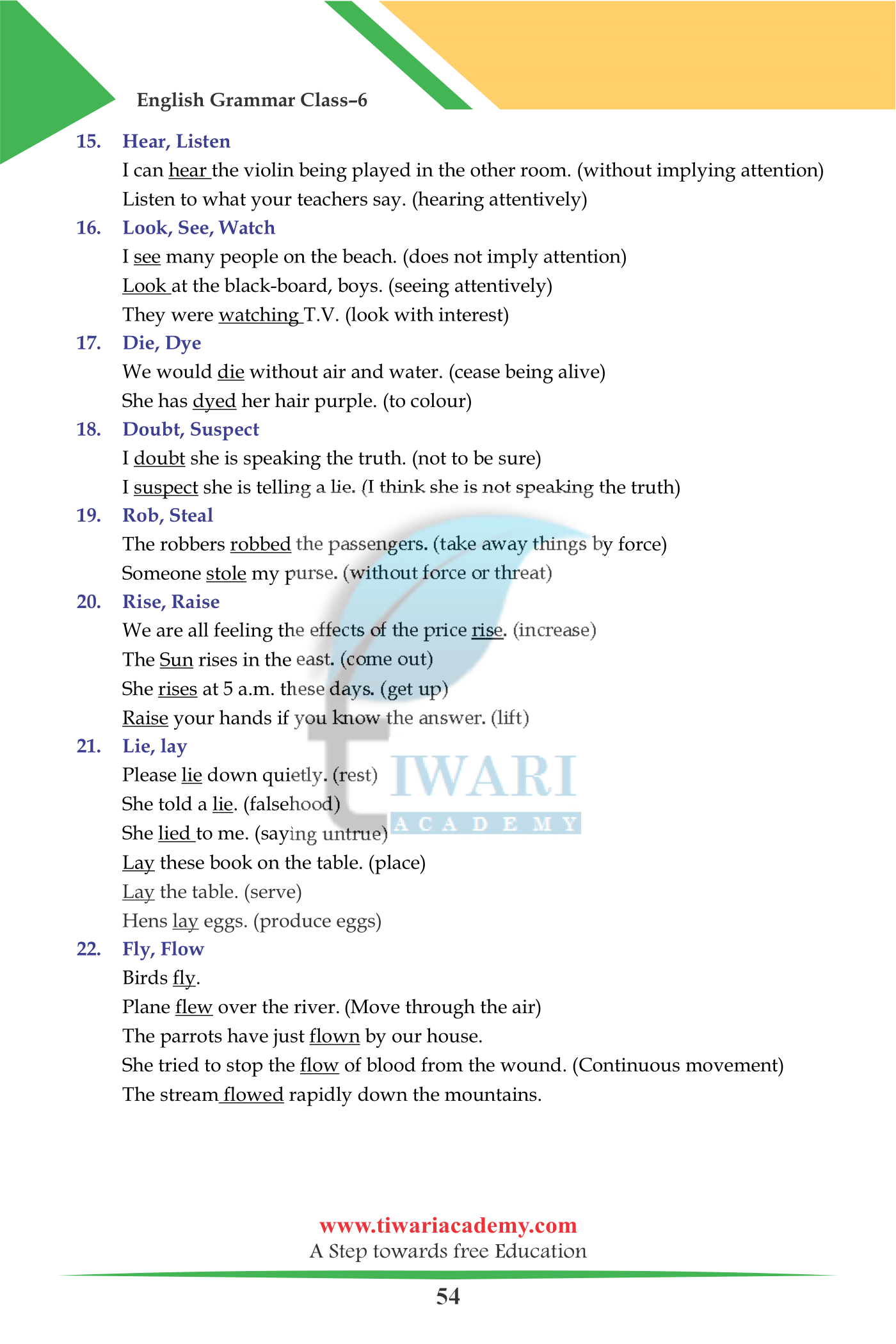 Class 6 English Grammar Chapter 11: Verbs and Their Forms PDF Video.