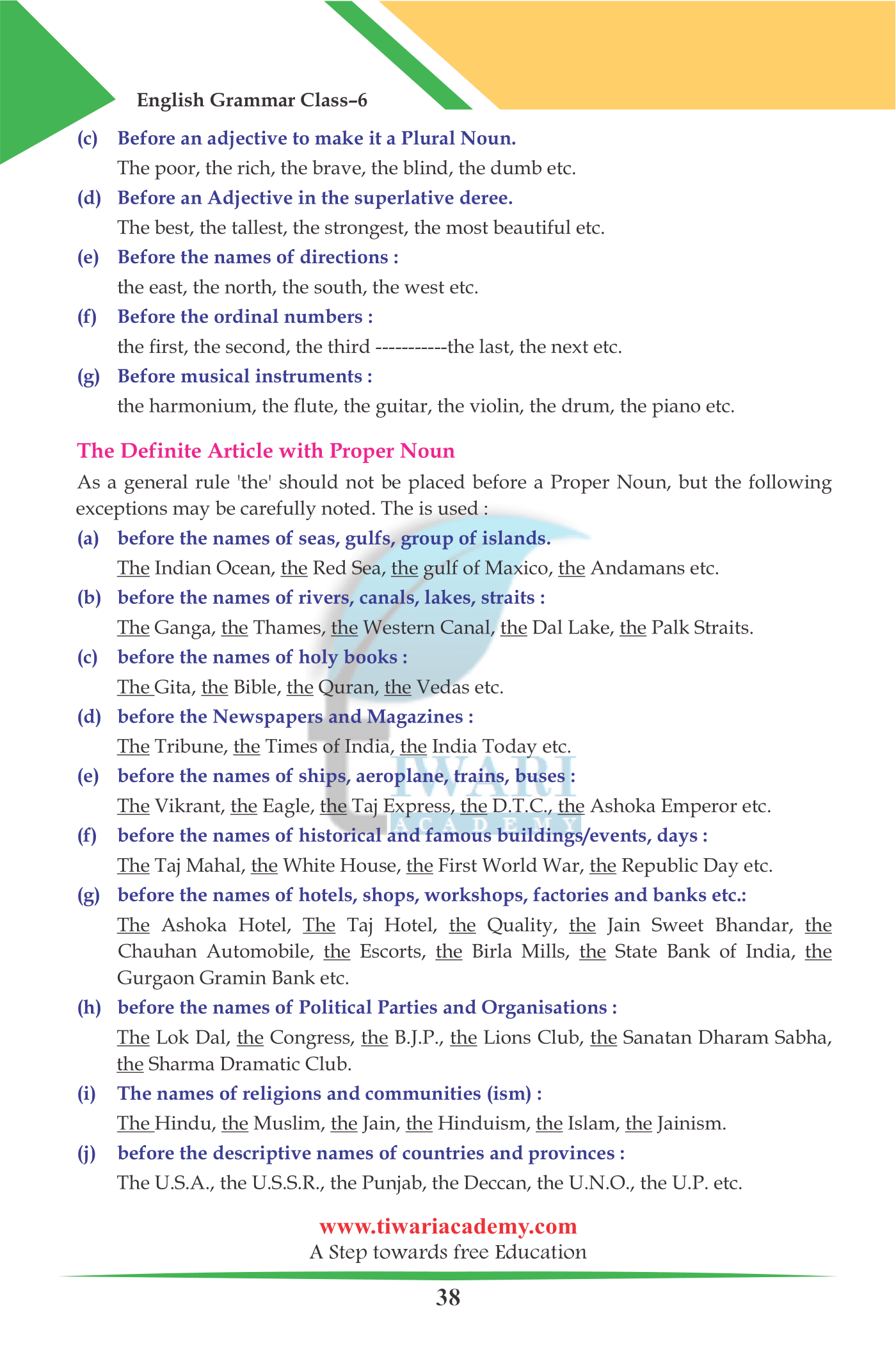 Class 6 English Grammar Chapter 9: Determiners with Examples.