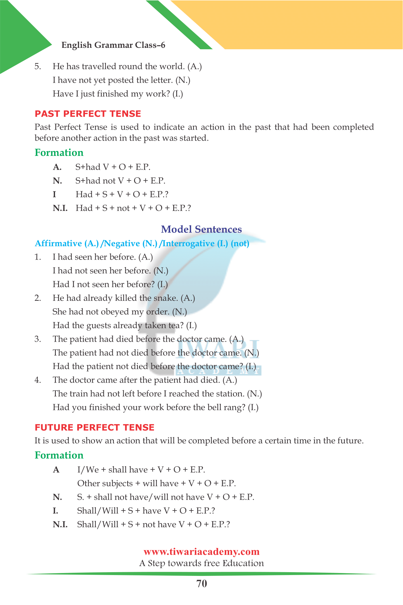Class 6 English Grammar Chapter 16 Present, Past, Future Perfect Tense