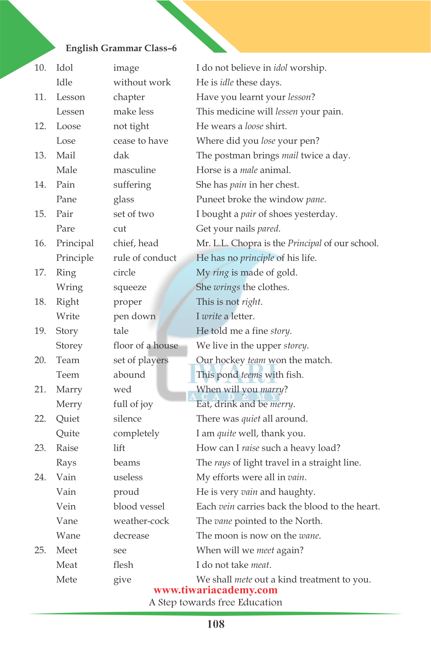 Class 6 English Grammar Chapter 25 Vocabulary and Word Power.