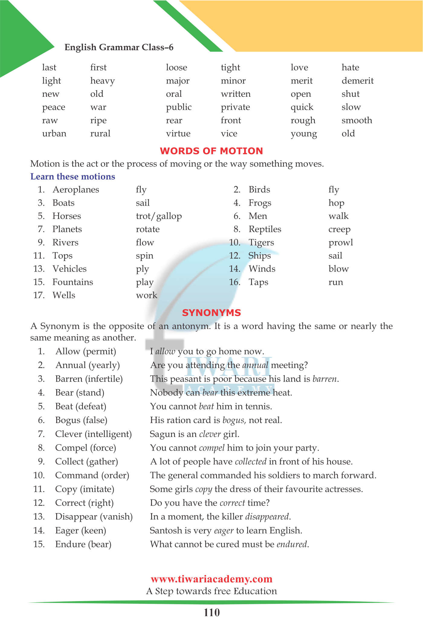 Class 6 English Grammar Chapter 25 Vocabulary and Word Power.