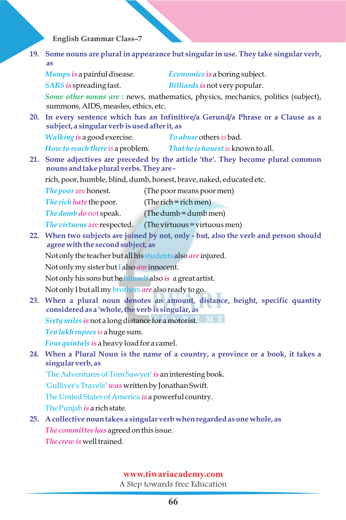 Class 7 English Grammar Chapter 10 Agreement of Verbs with Subject.