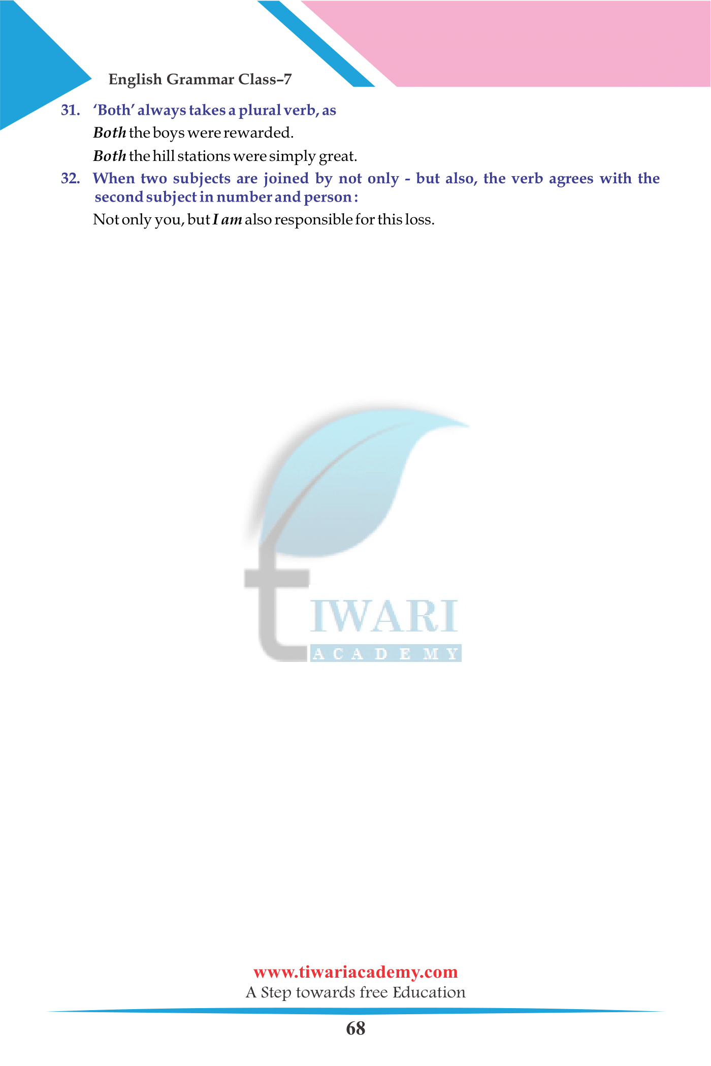 Class 7 English Grammar Chapter 10 Agreement of Verbs with Subject.