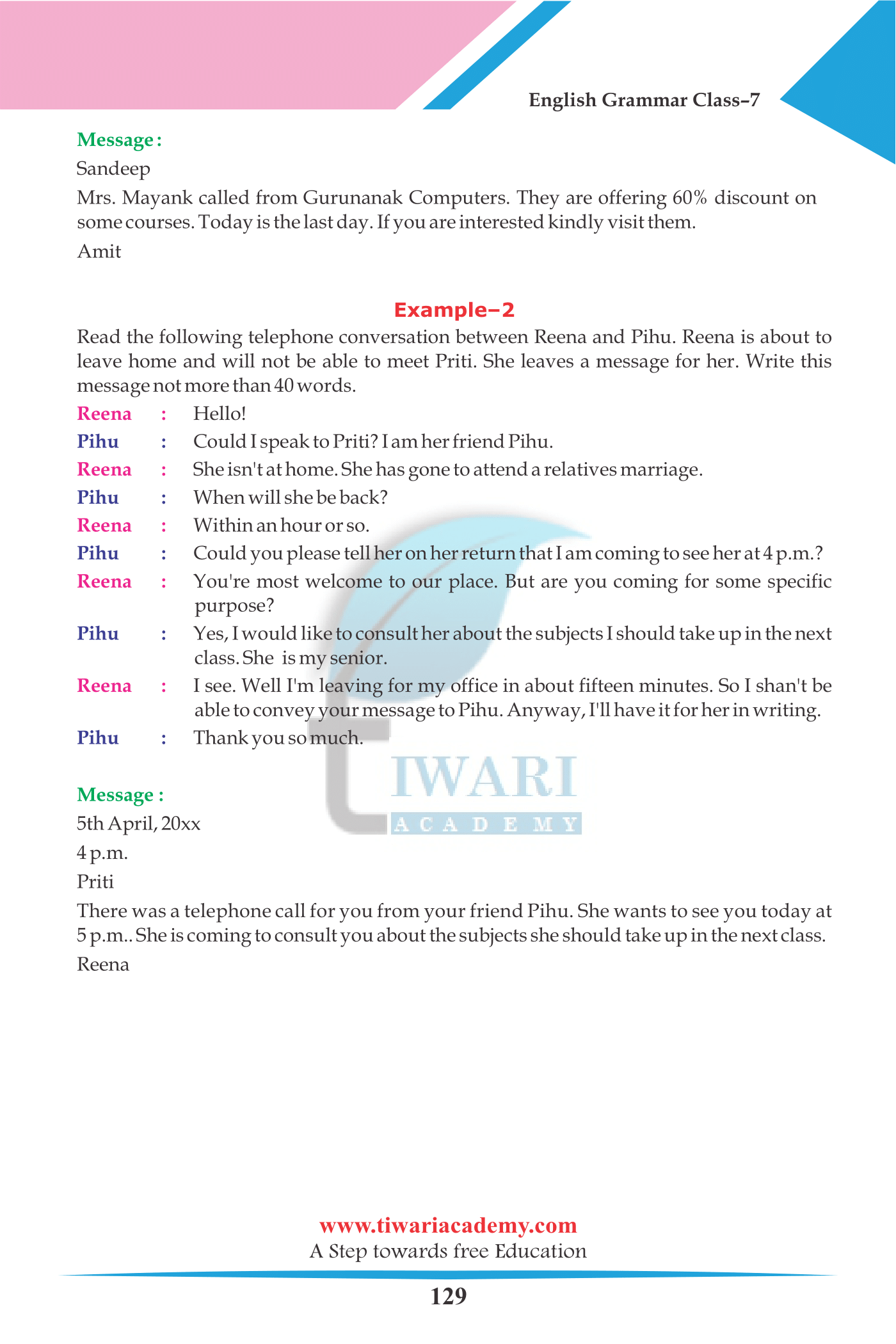 Class 7 English Grammar Chapter 21 Message Writing.