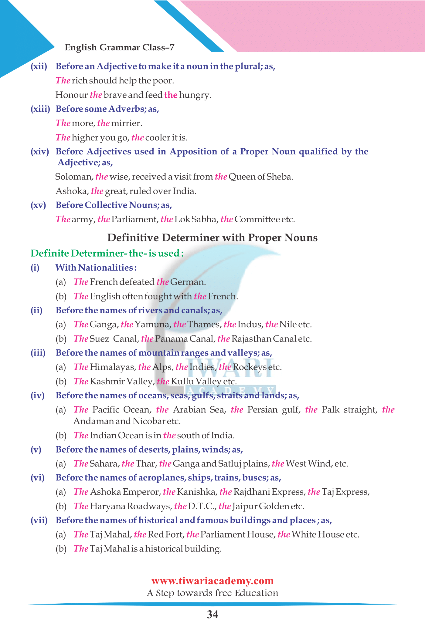 Class 7 English Grammar Chapter 6 The Determiner for session 2022-2023