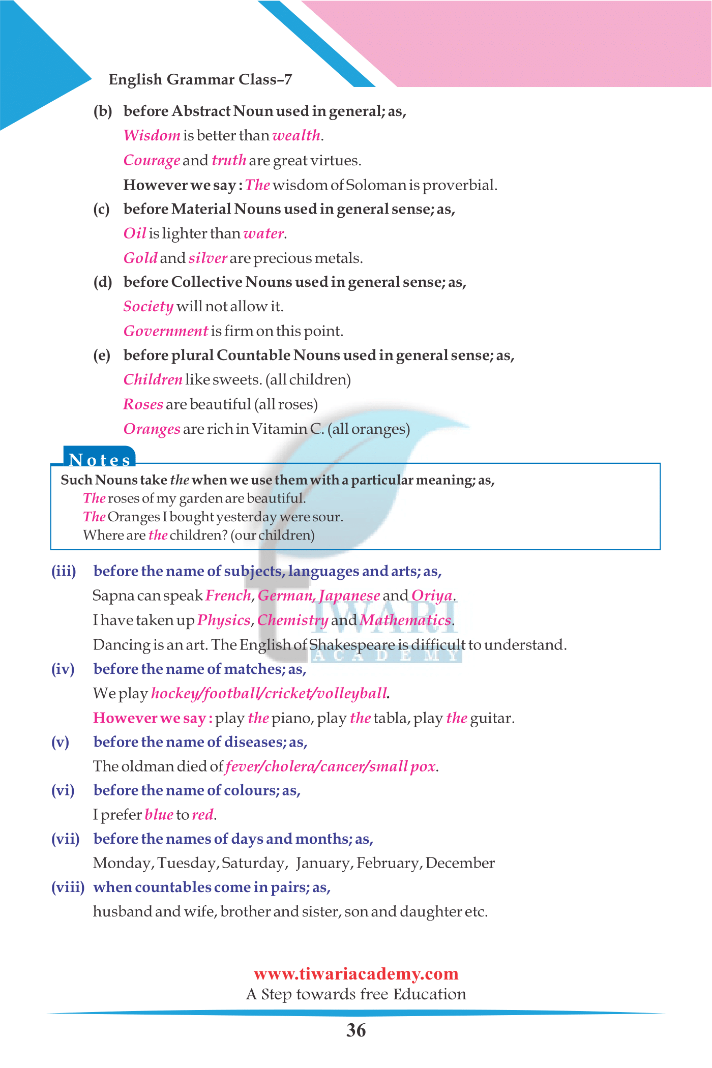 Class 7 English Grammar Chapter 6 The Determiner for session 2022-2023
