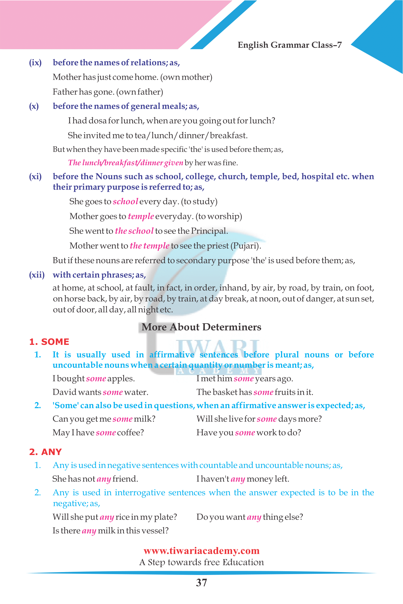 Class 7 English Grammar Chapter 6 The Determiner for session 2022-2023