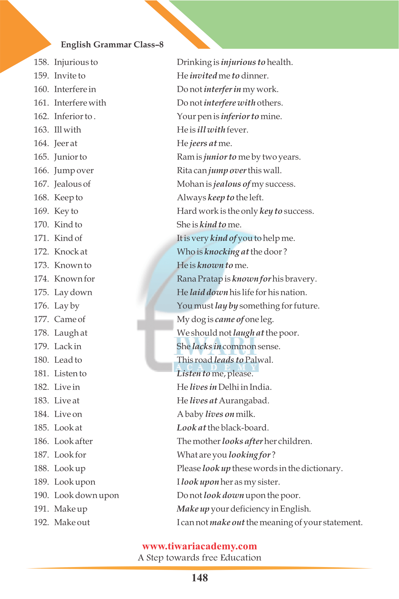 Class 8 English Grammar Chapter 10 The Preposition for CBSE 2022-2023.