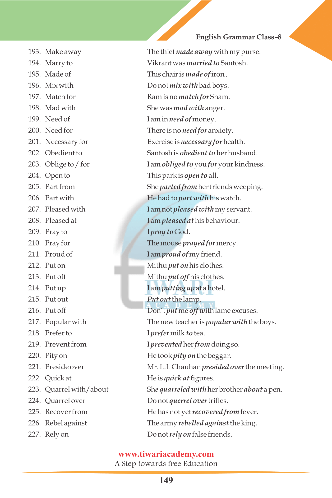 Class 8 English Grammar Chapter 10 The Preposition for CBSE 2022-2023.