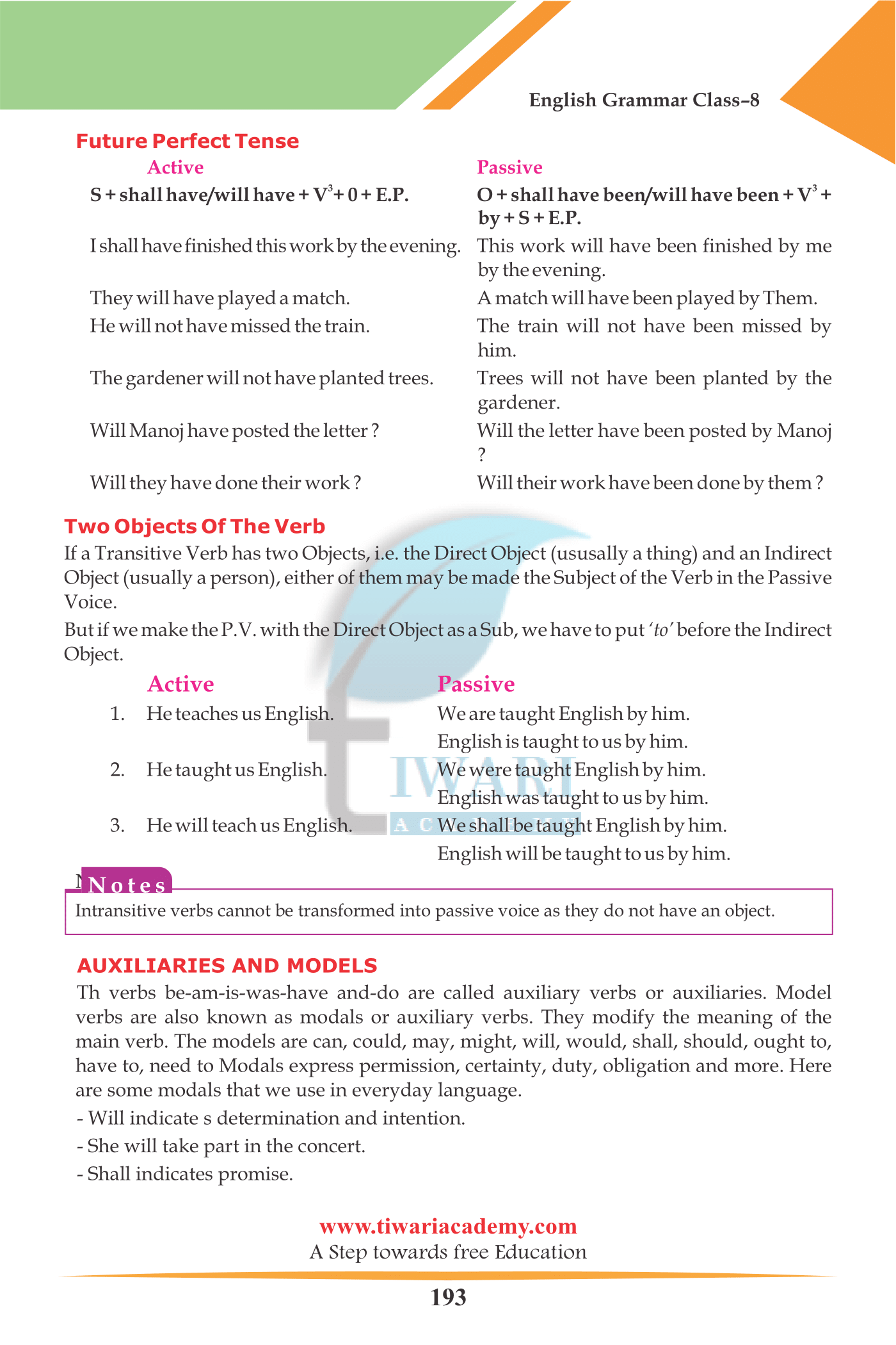 Class 8 English Grammar Chapter 15 Active and Passive Voice for CBSE.