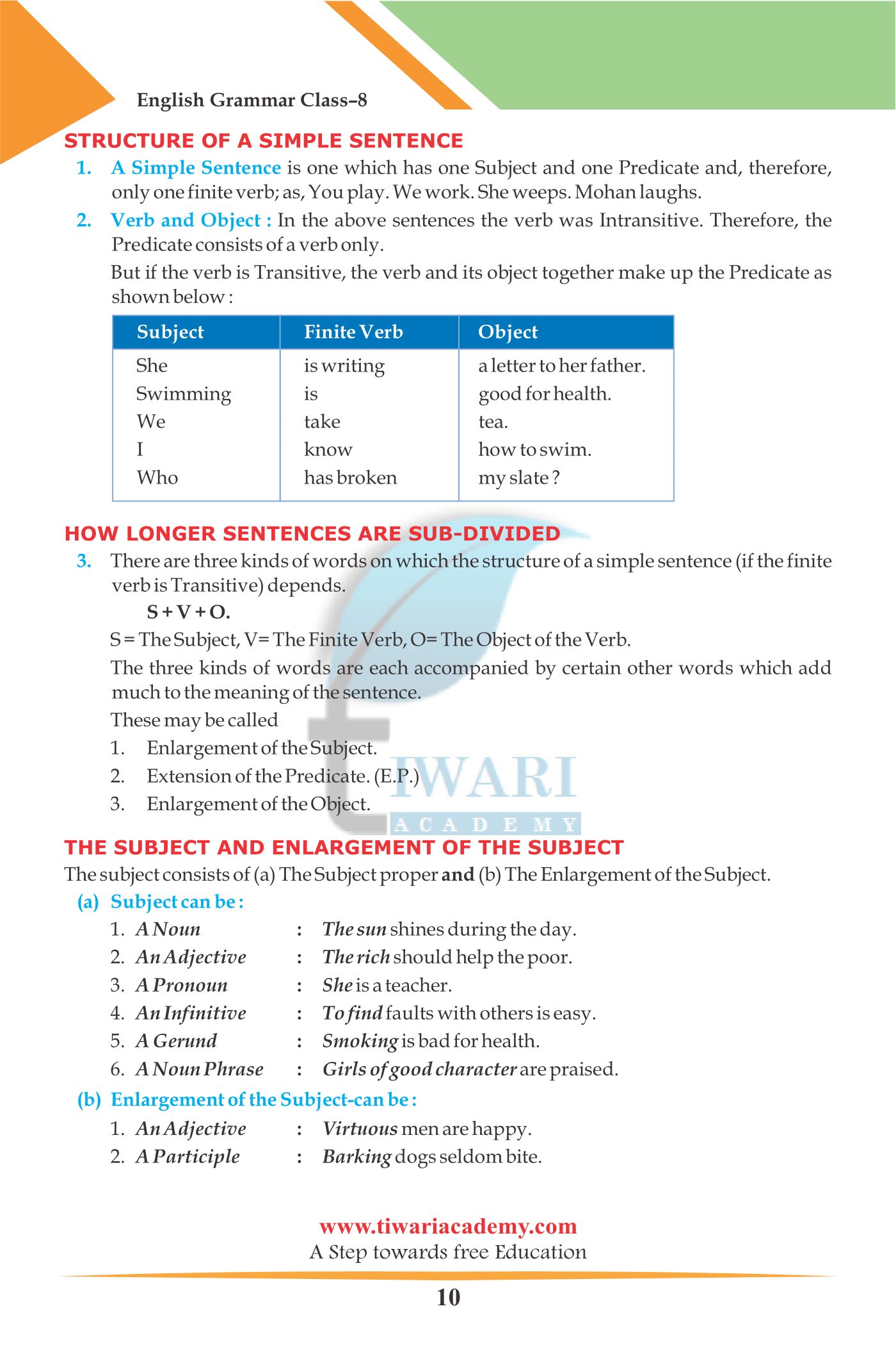 Class 8 English Grammar Chapter 3 Subject and Predicate for 2022-2023