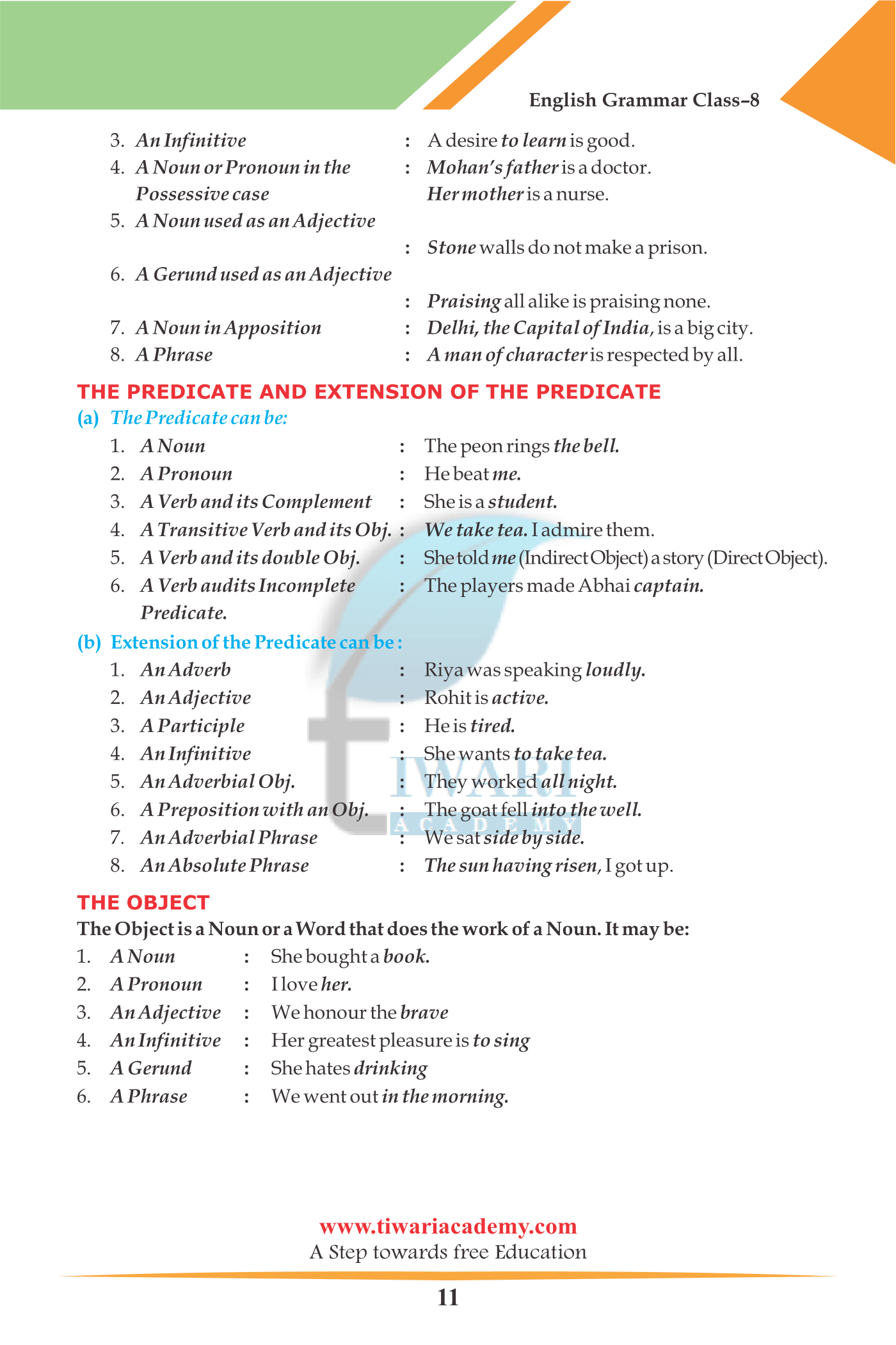Class 8 English Grammar Chapter 3 Subject and Predicate for 2022-2023