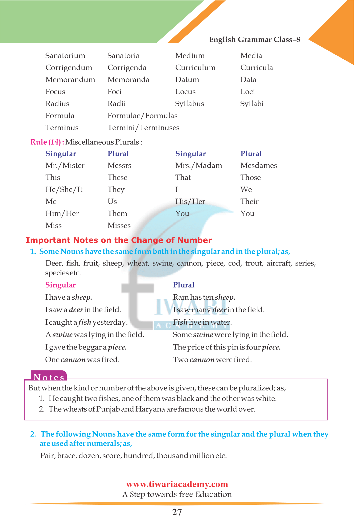 Class 8 English Grammar Chapter 4 The Noun for Session 2022-2023
