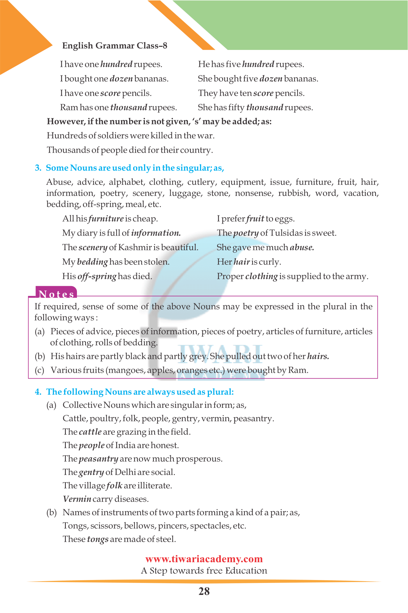 Class 8 English Grammar Chapter 4 The Noun for Session 2022-2023