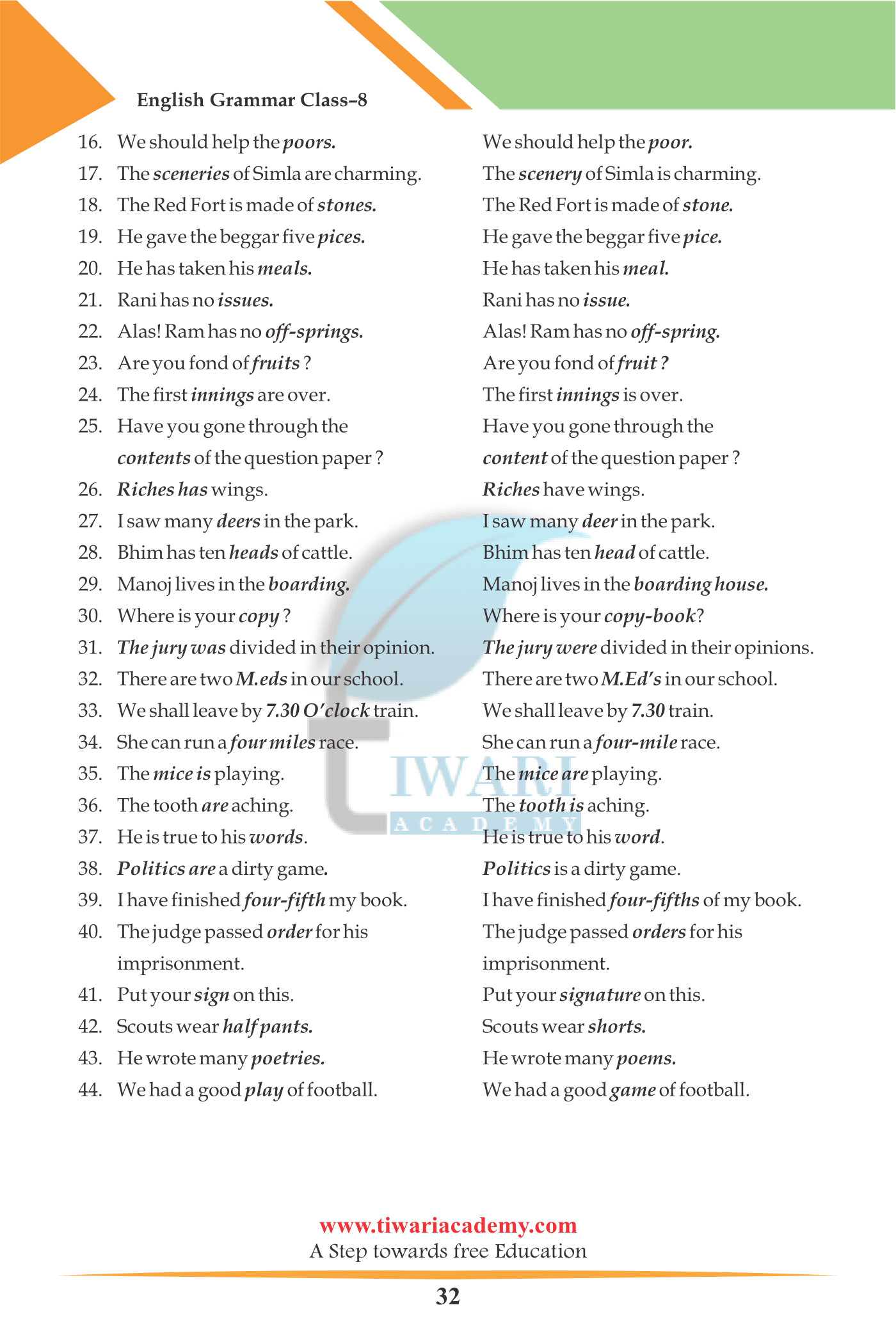 Class 8 English Grammar Chapter 4 The Noun for Session 2022-2023