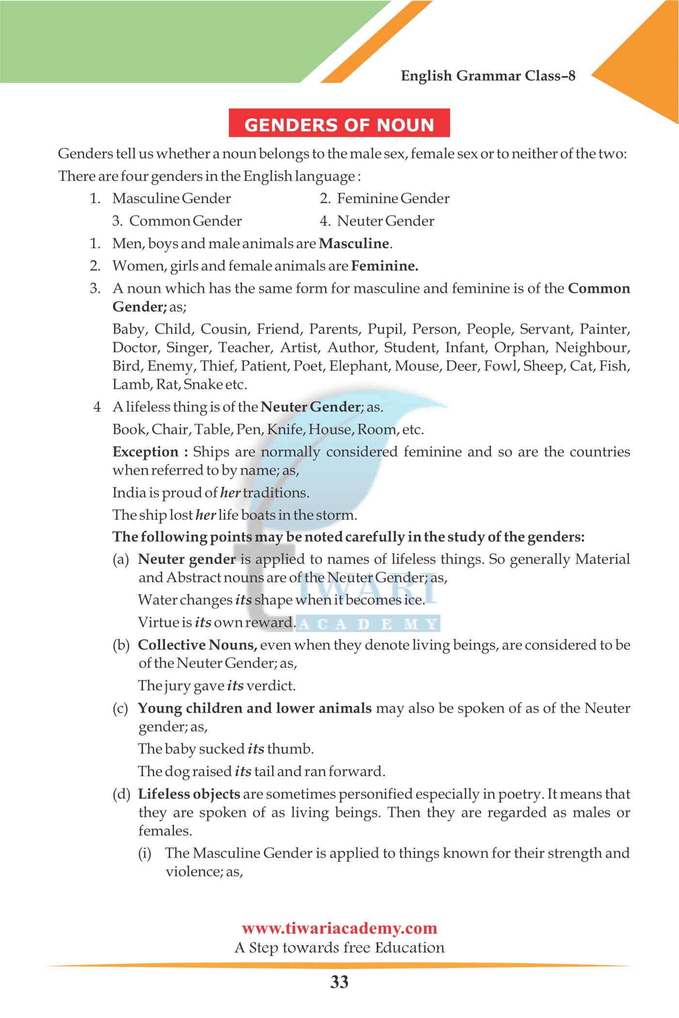 Class 8 English Grammar Chapter 4 The Noun for Session 2022-2023