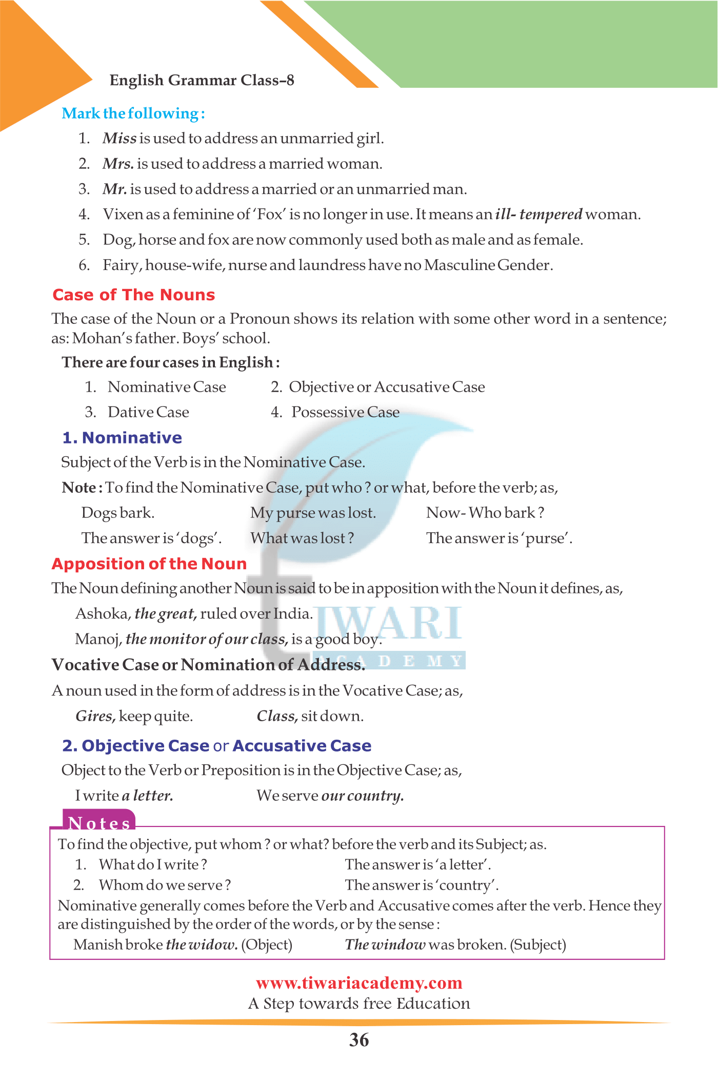 Class 8 English Grammar Chapter 4 The Noun for Session 2022-2023