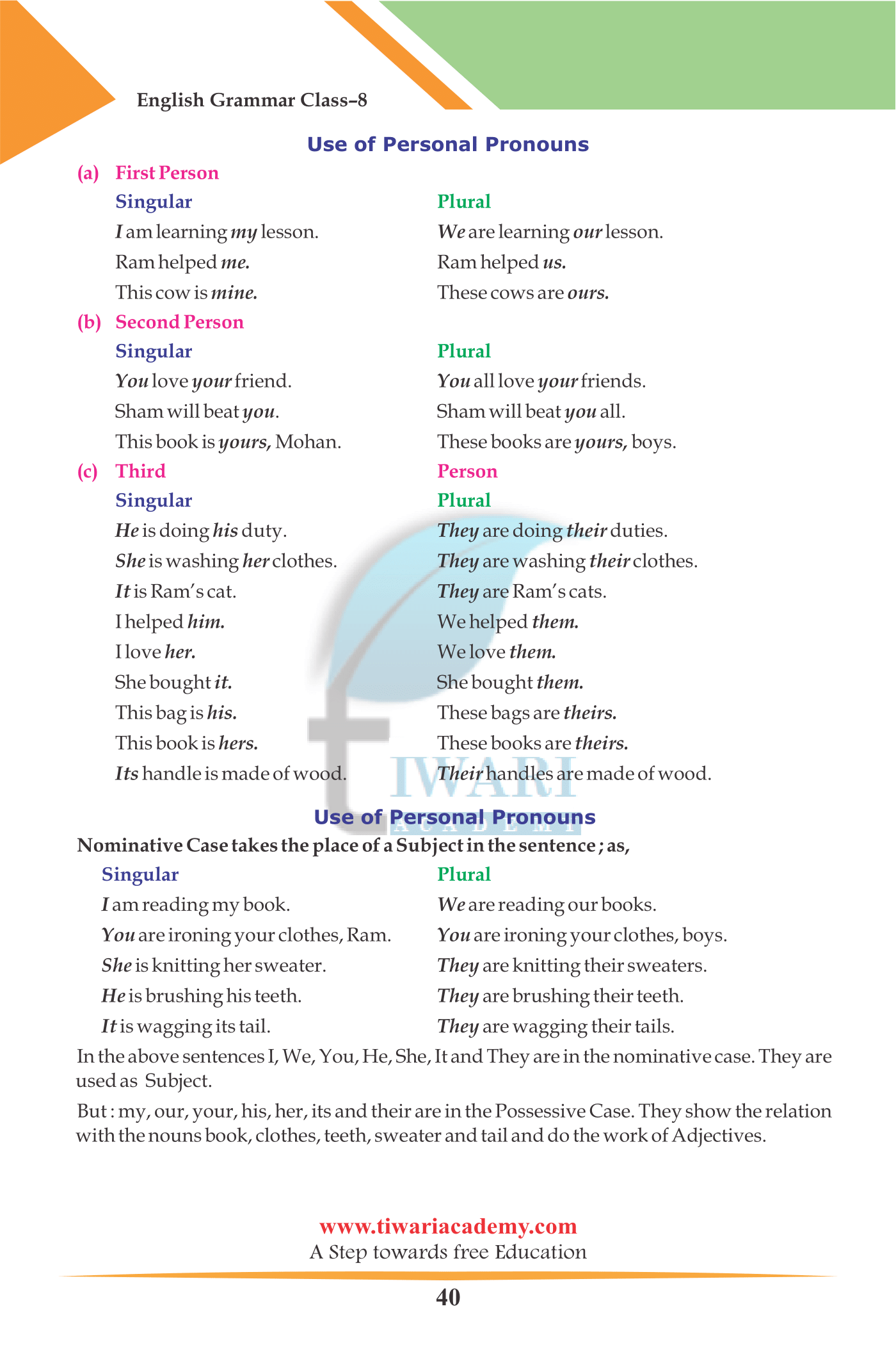 Class 8 English Grammar Chapter 5 The Pronoun for Session 2022-2023.