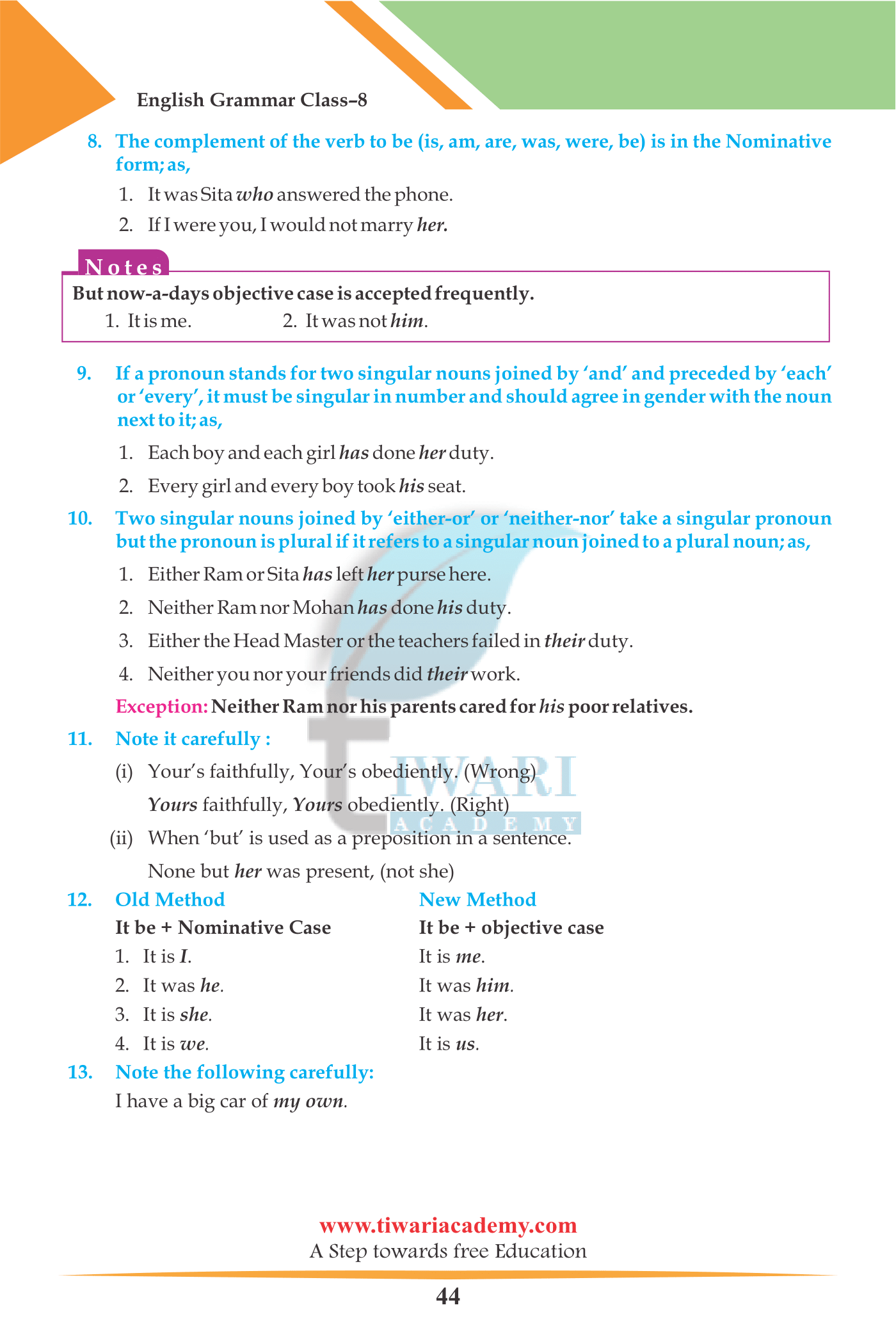 Class 8 English Grammar Chapter 5 The Pronoun for Session 2022-2023.