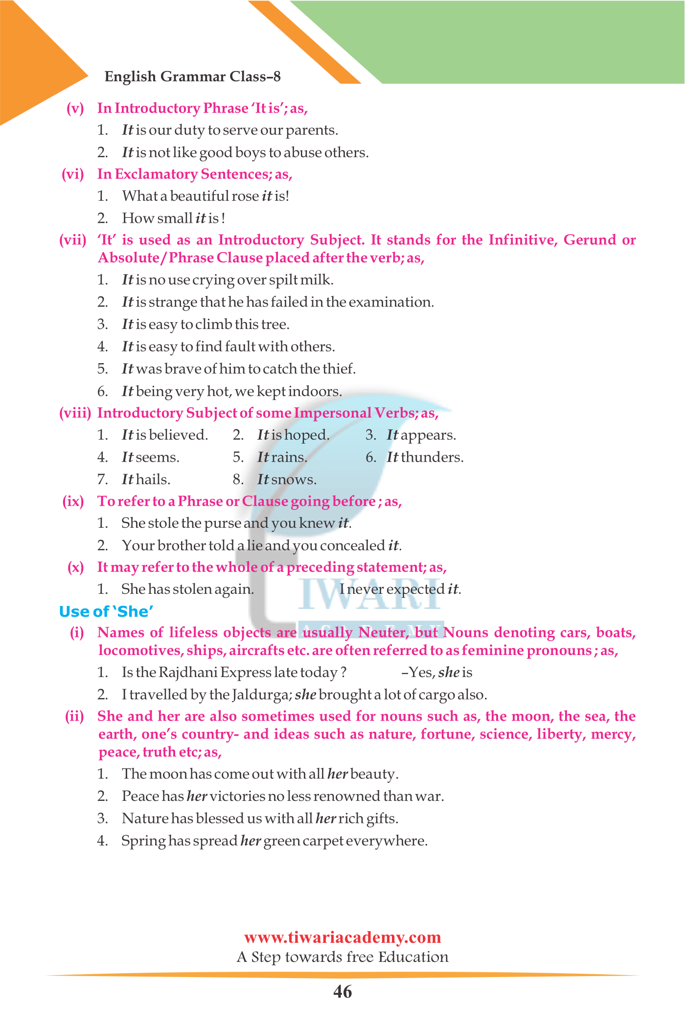 Class 8 English Grammar Chapter 5 The Pronoun for Session 2022-2023.