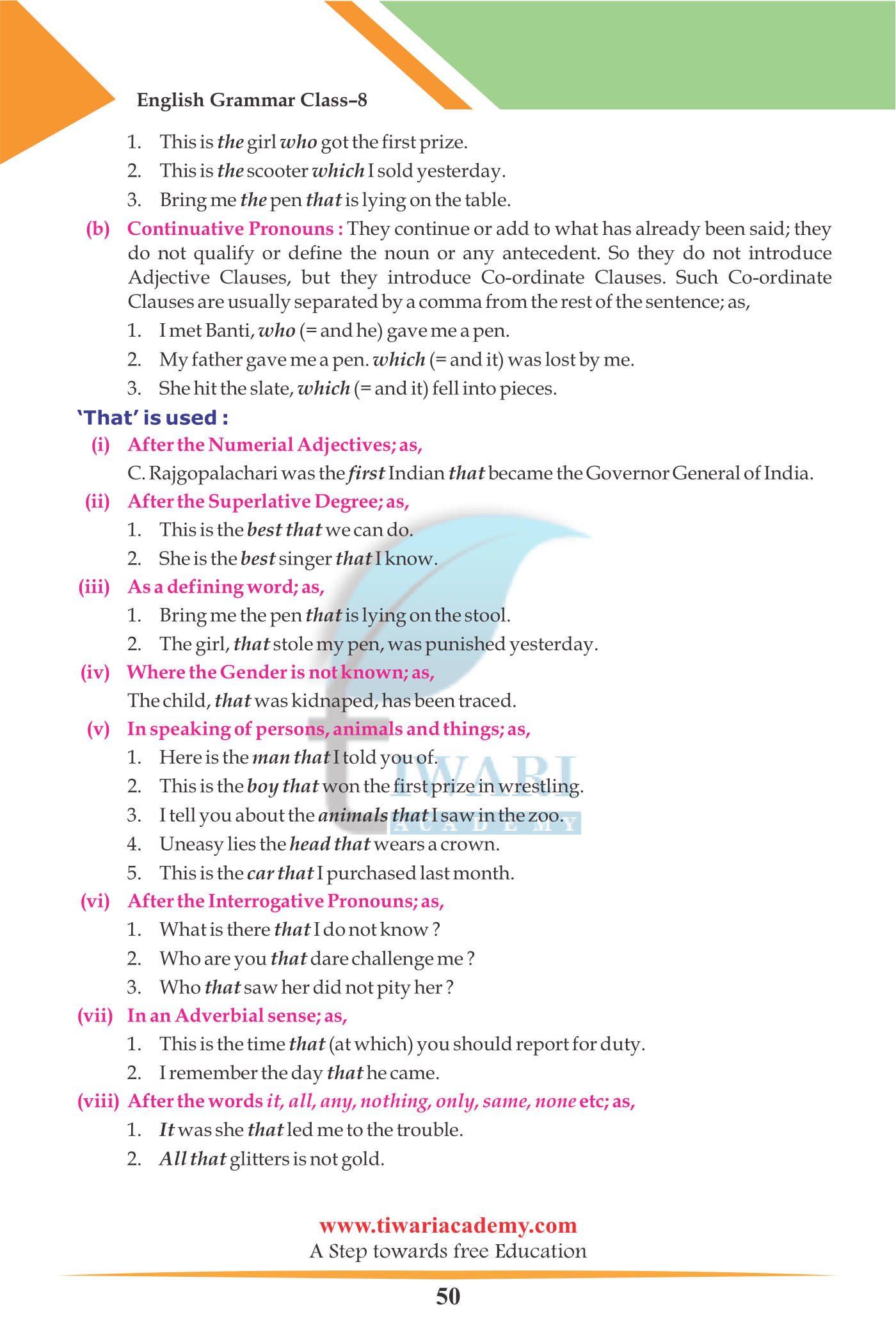 Class 8 English Grammar Chapter 5 The Pronoun for Session 2022-2023.