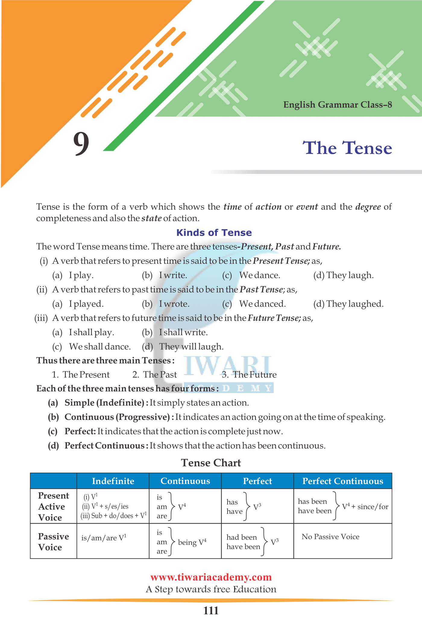 Class 8 English Grammar Chapter 9 The Tense for CBSE 2022-2023.