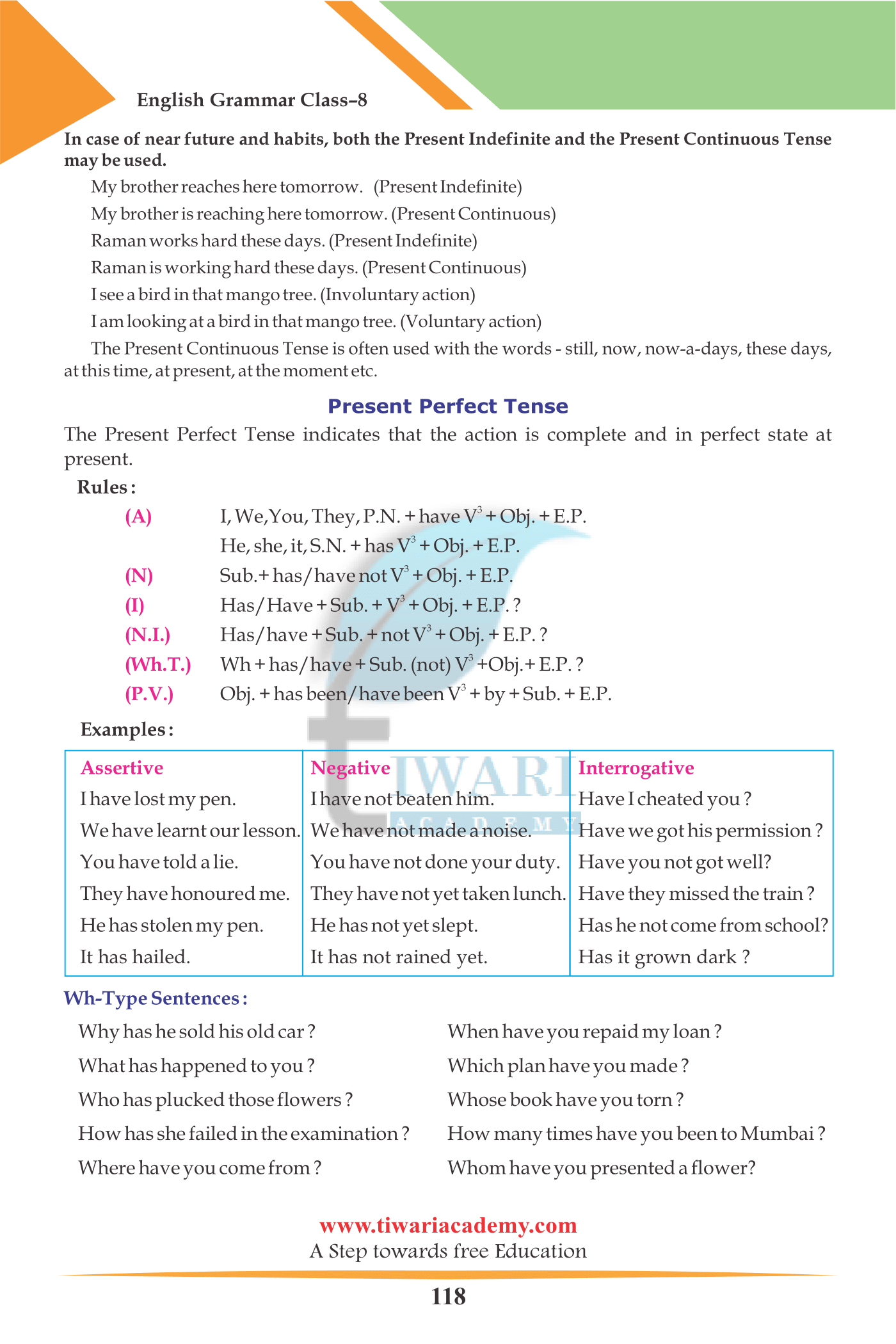 Class 8 English Grammar Chapter 9 The Tense for CBSE 2022-2023.