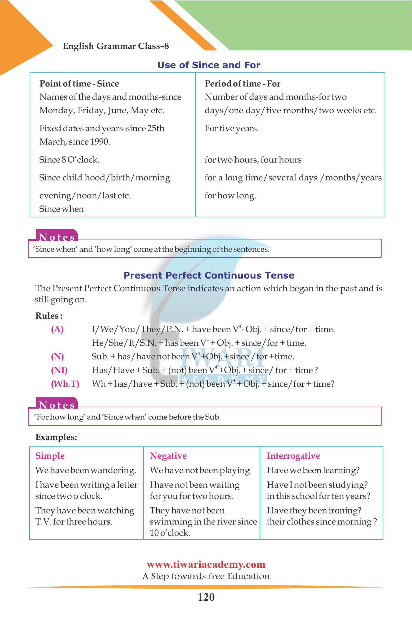 Class 8 English Grammar Chapter 9 The Tense for CBSE 2022-2023.