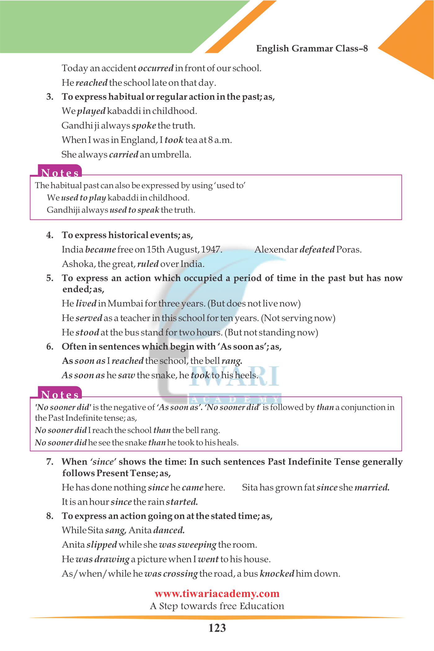 Class 8 English Grammar Chapter 9 The Tense for CBSE 2022-2023.