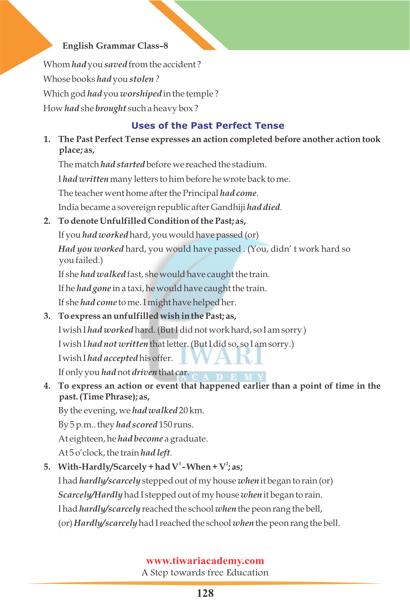 Class 8 English Grammar Chapter 9 The Tense for CBSE 2022-2023.