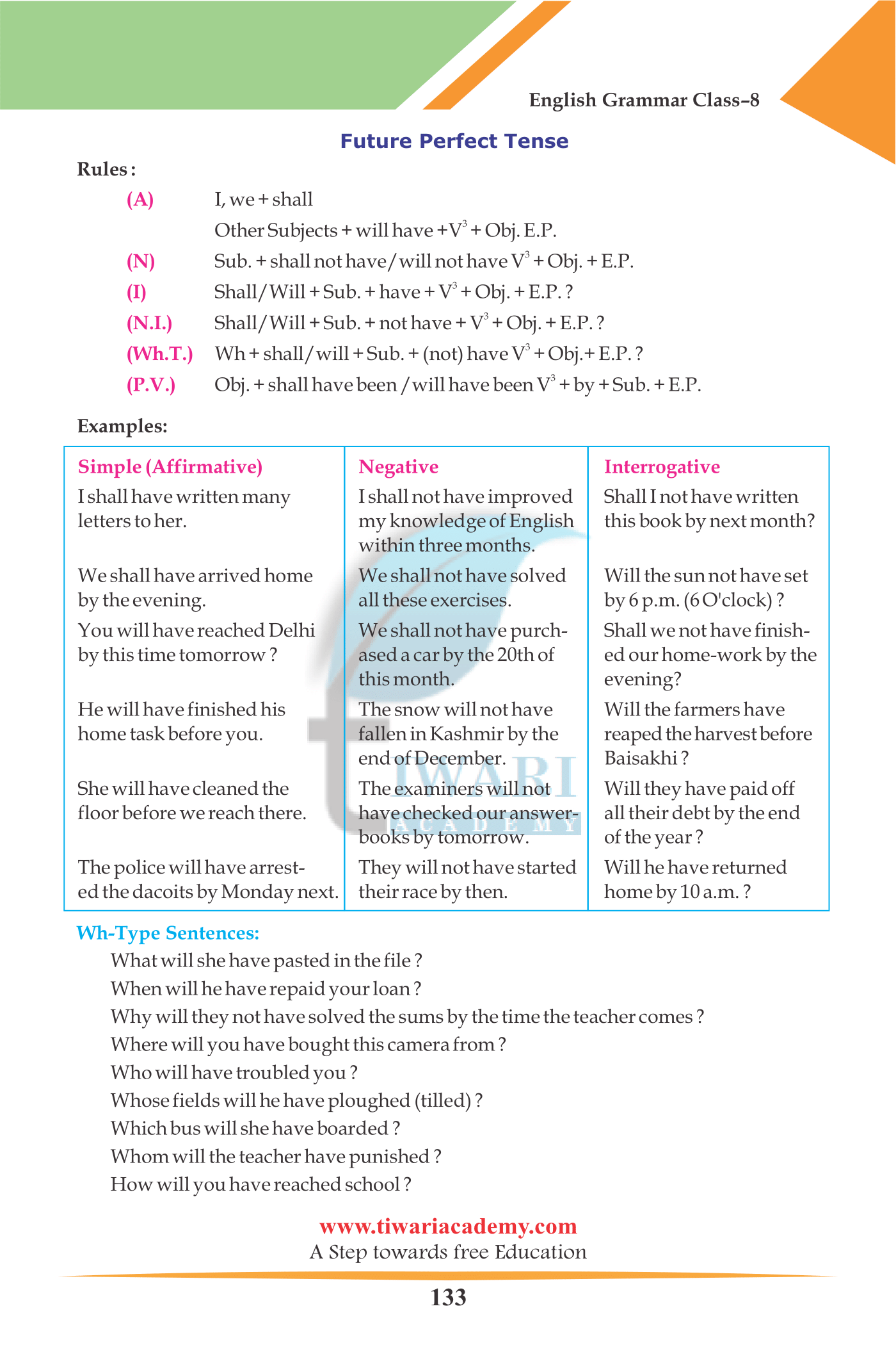 Class 8 English Grammar Chapter 9 The Tense for CBSE 2022-2023.