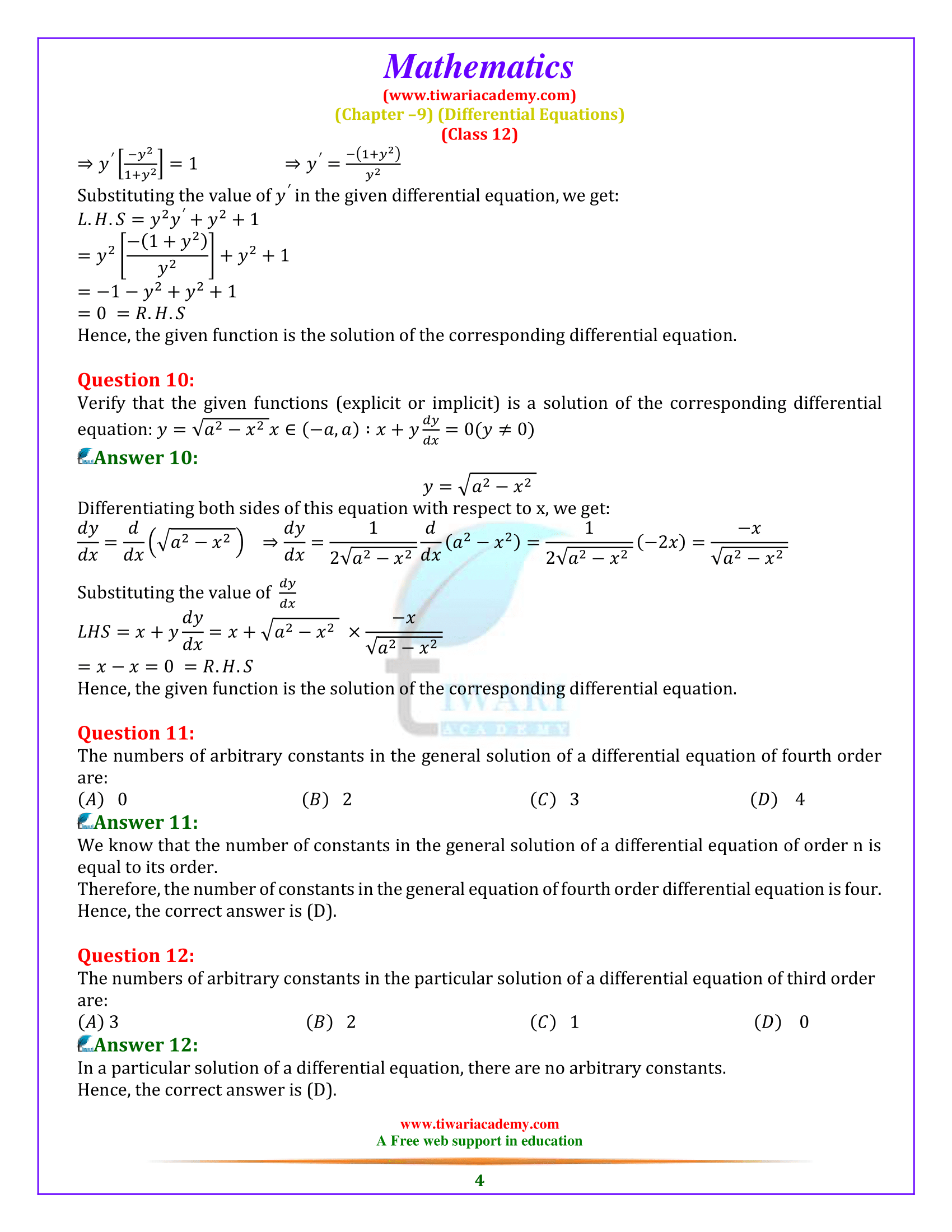 NCERT Solutions for Class 12 Maths Chapter 9 Exercise 9.2 in PDF