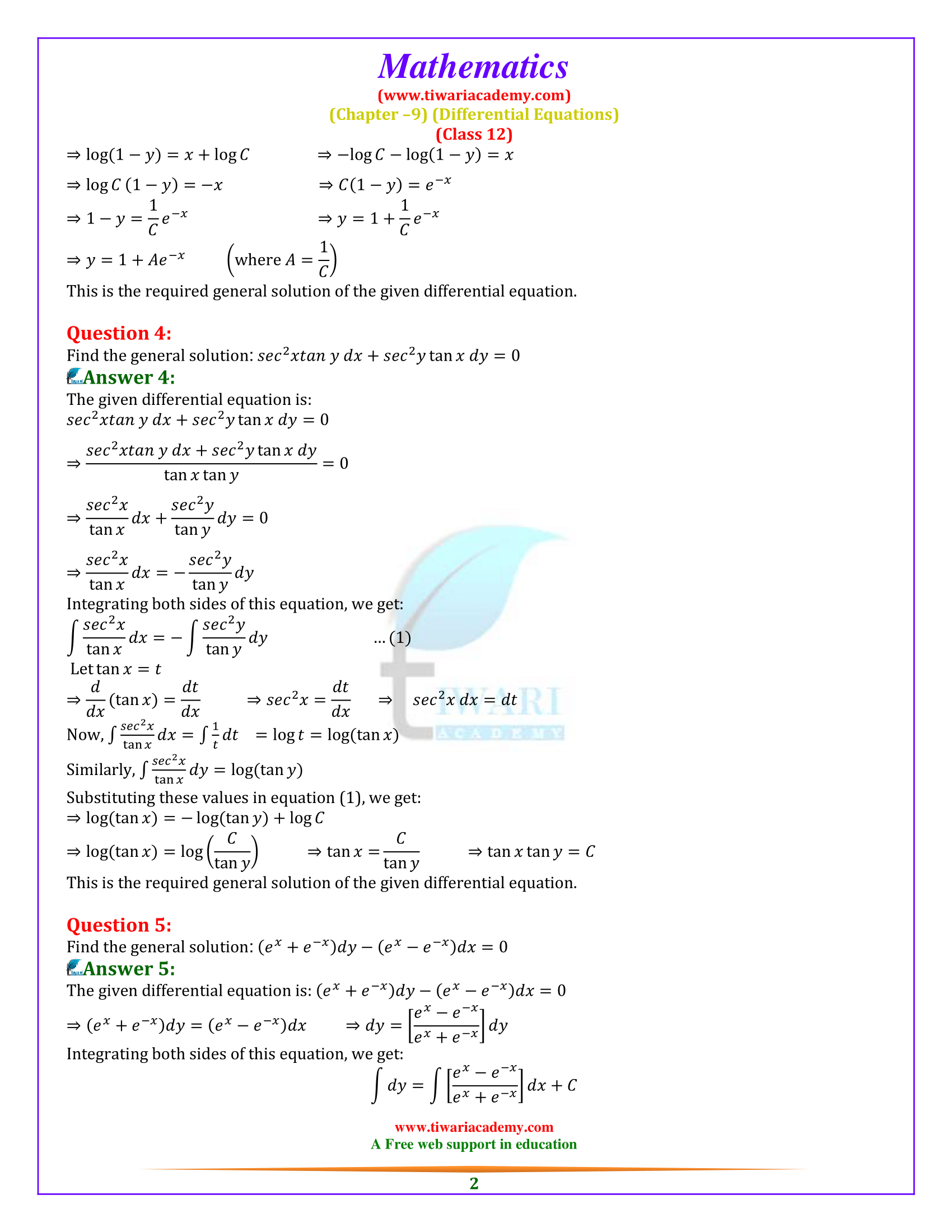 NCERT Solutions for Class 12 Maths Chapter 9 Exercise 9.4 in PDF form