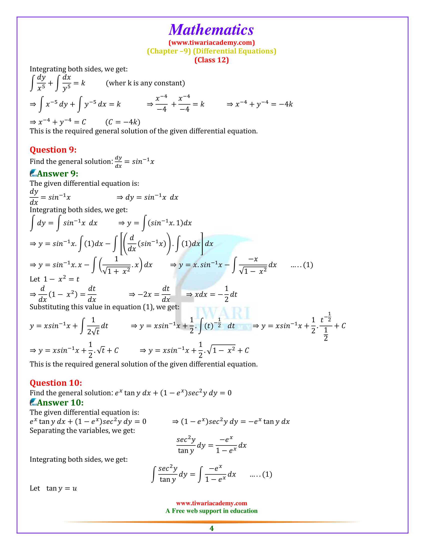 NCERT Solutions for Class 12 Maths Chapter 9 Exercise 9.4 in PDF form