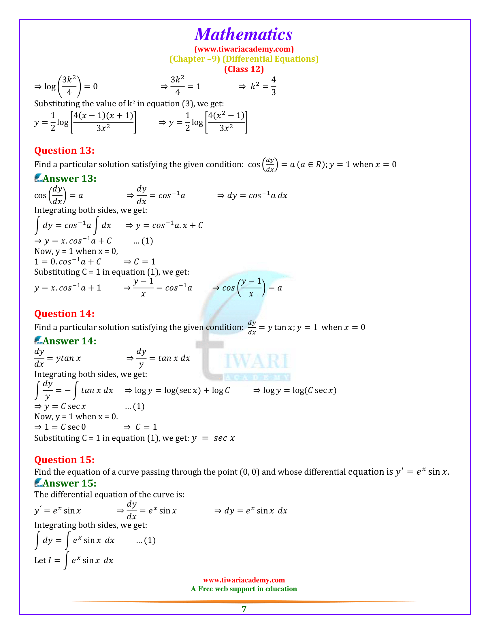 NCERT Solutions for Class 12 Maths Chapter 9 Exercise 9.4 in PDF form