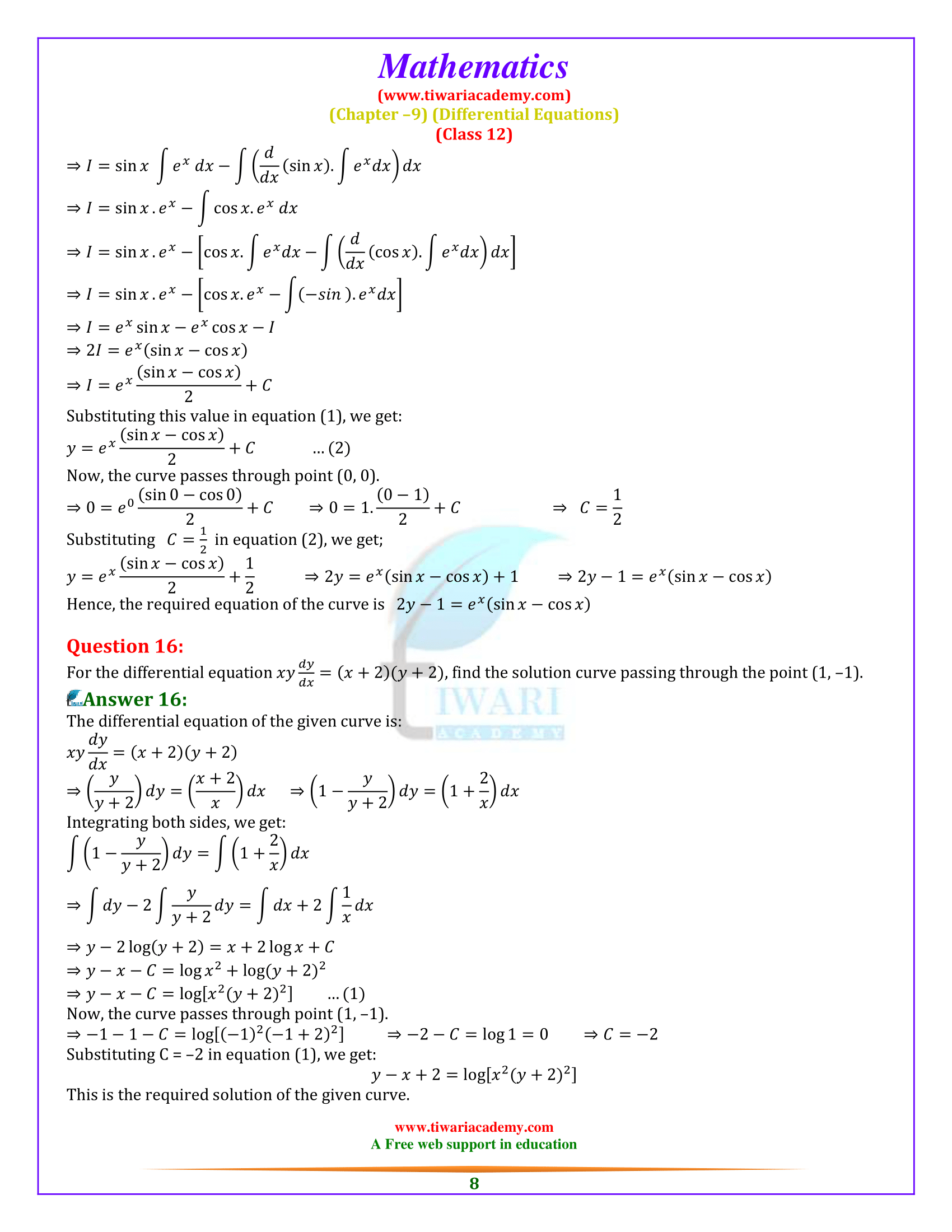 NCERT Solutions for Class 12 Maths Chapter 9 Exercise 9.4 in PDF form